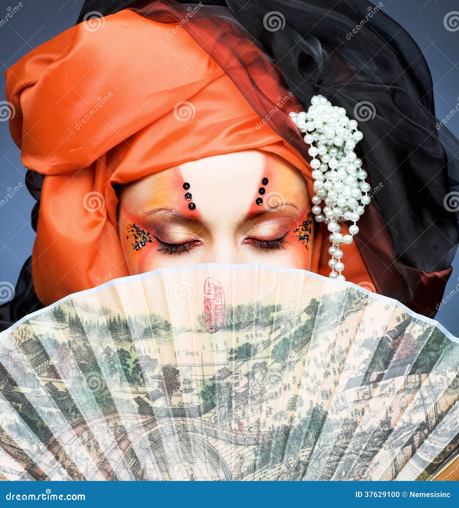 Young lady with fan stock photo. Image of carnival, dress - 37629100