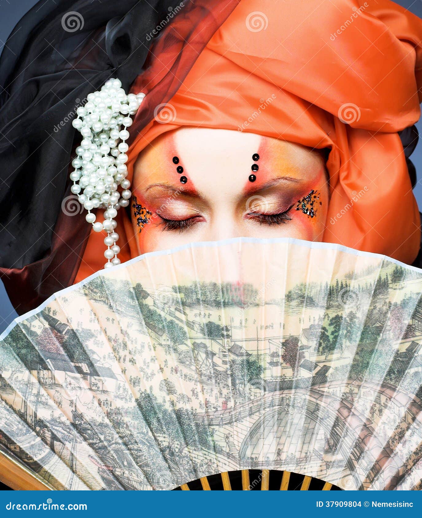 Young lady with fan stock photo. Image of beauty, beads - 37909804