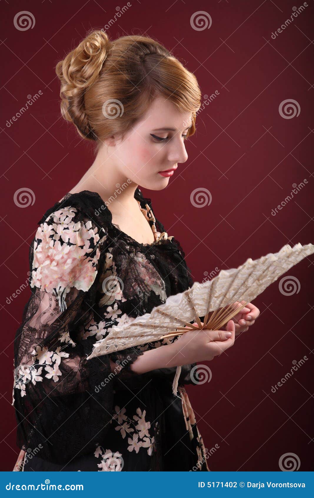 Young lady with fan stock photo. Image of history, female - 5171402