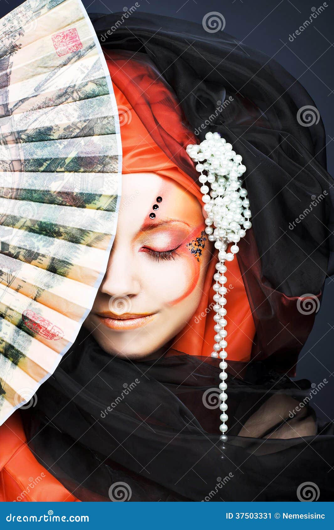Young lady with fan stock image. Image of flowers, luxury - 37503331