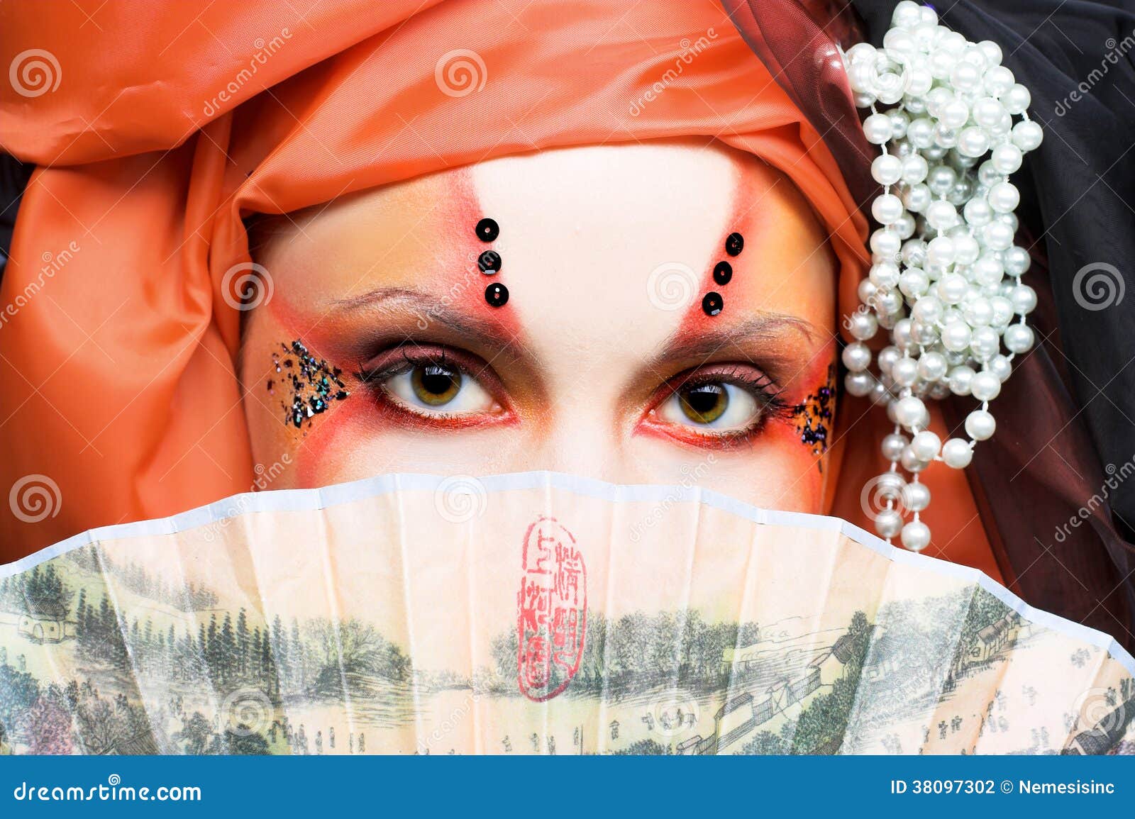 Young lady with fan stock photo. Image of adult, beautiful - 38097302