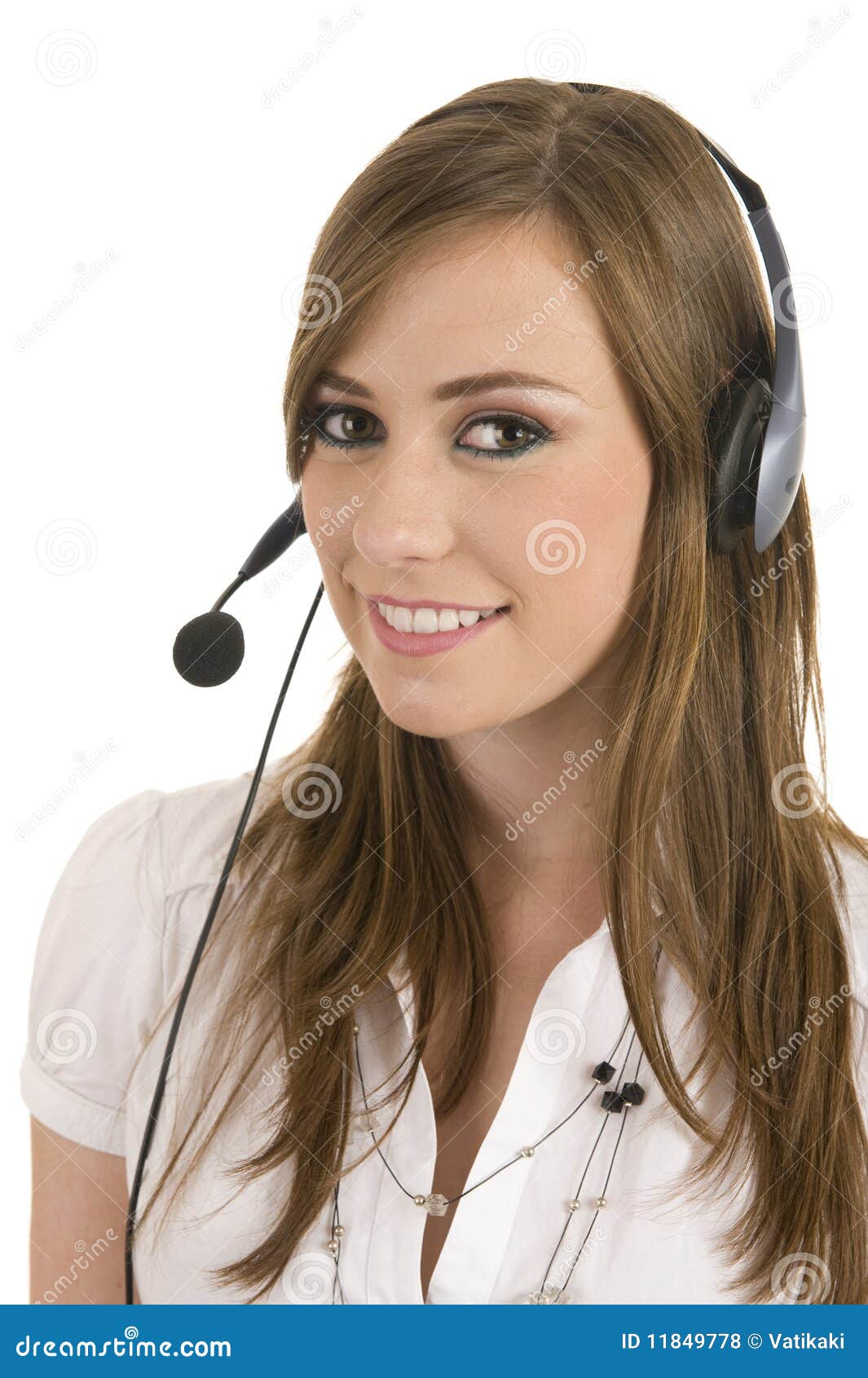 Young lady with headset stock photo. Image of laptop - 11849778