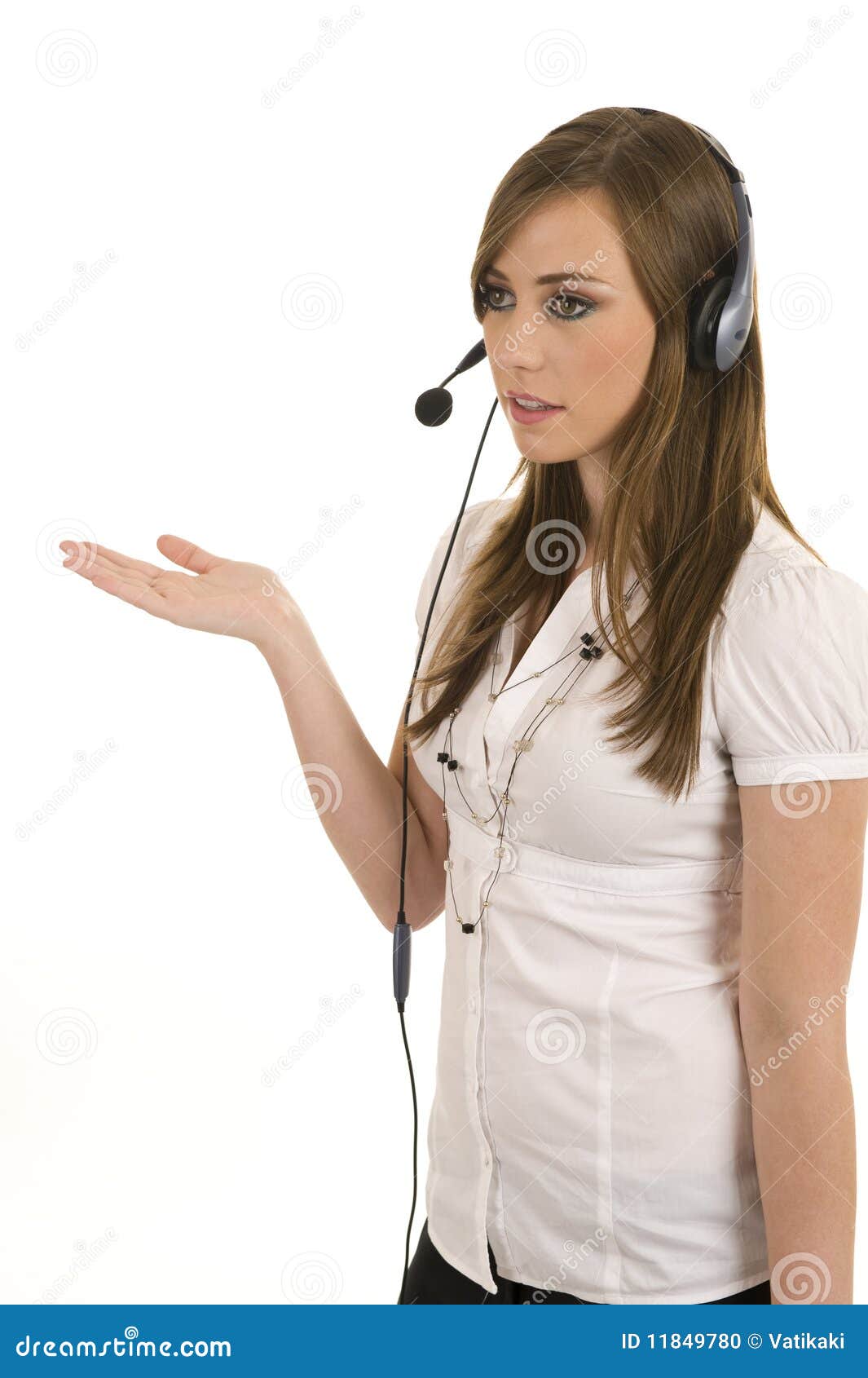Young lady with headset stock photo. Image of office - 11849780