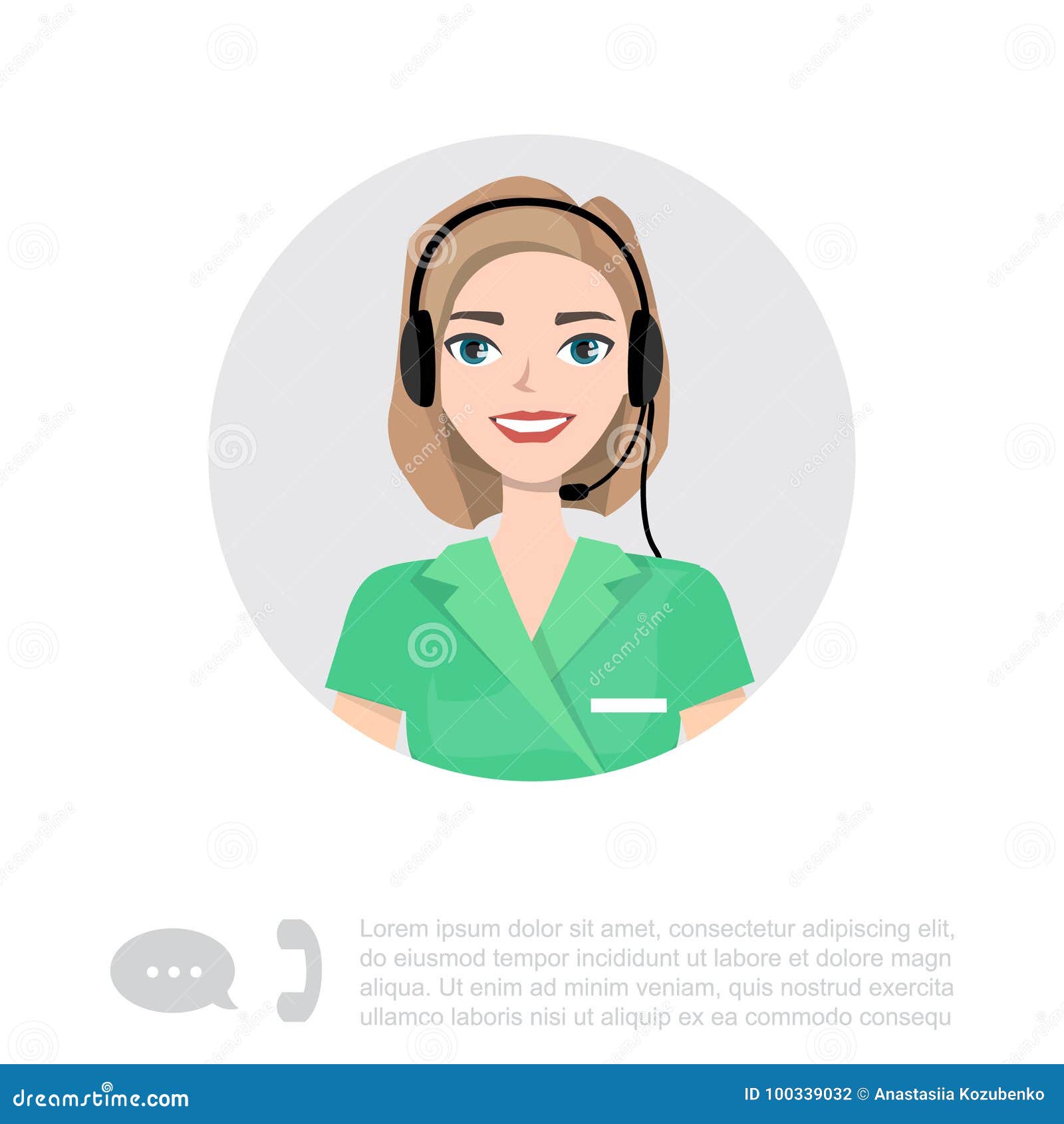 Young Lady with Headset Vector Character Stock Vector - Illustration of ...