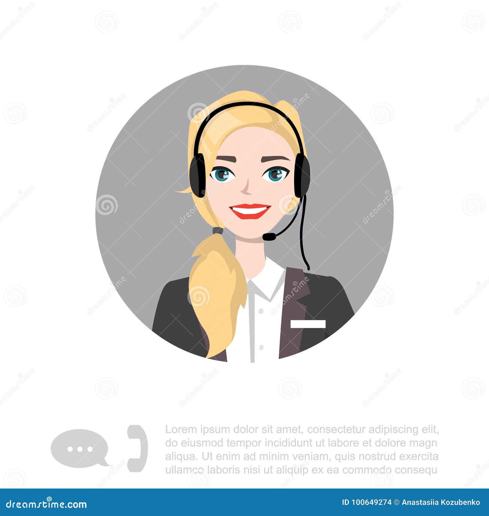 Young Lady with Headset Vector Character Stock Vector - Illustration of ...