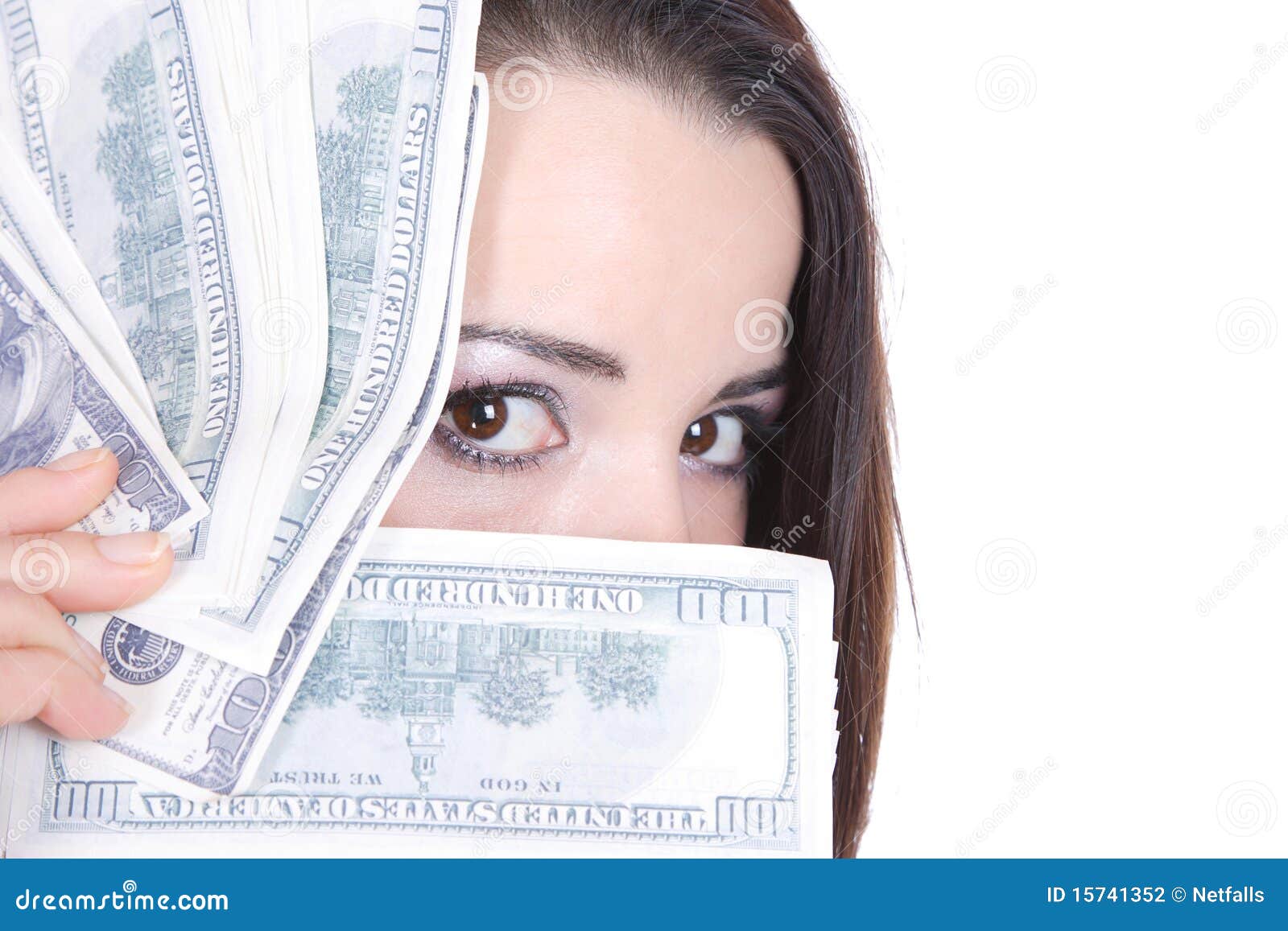 Young lady holding cash stock photo. Image of portrait - 15741352