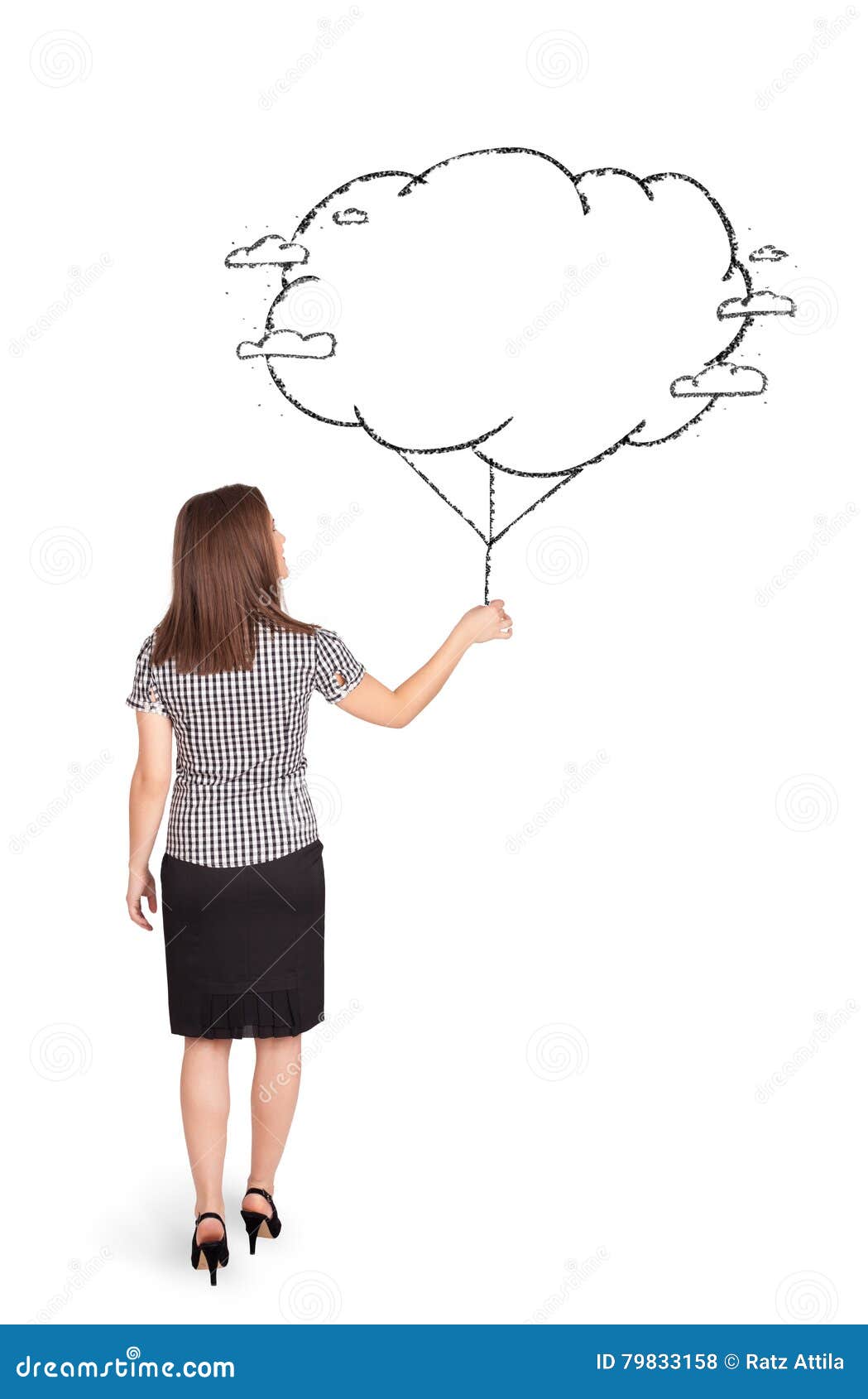 Young Lady Holding Cloud Balloon Drawing Stock Photo - Image of ...