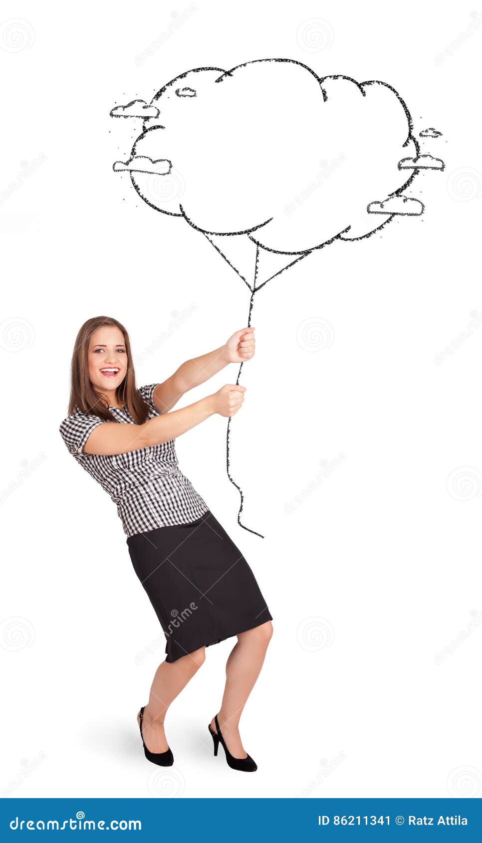 Young Lady Holding Cloud Balloon Drawing Stock Image - Image of ...