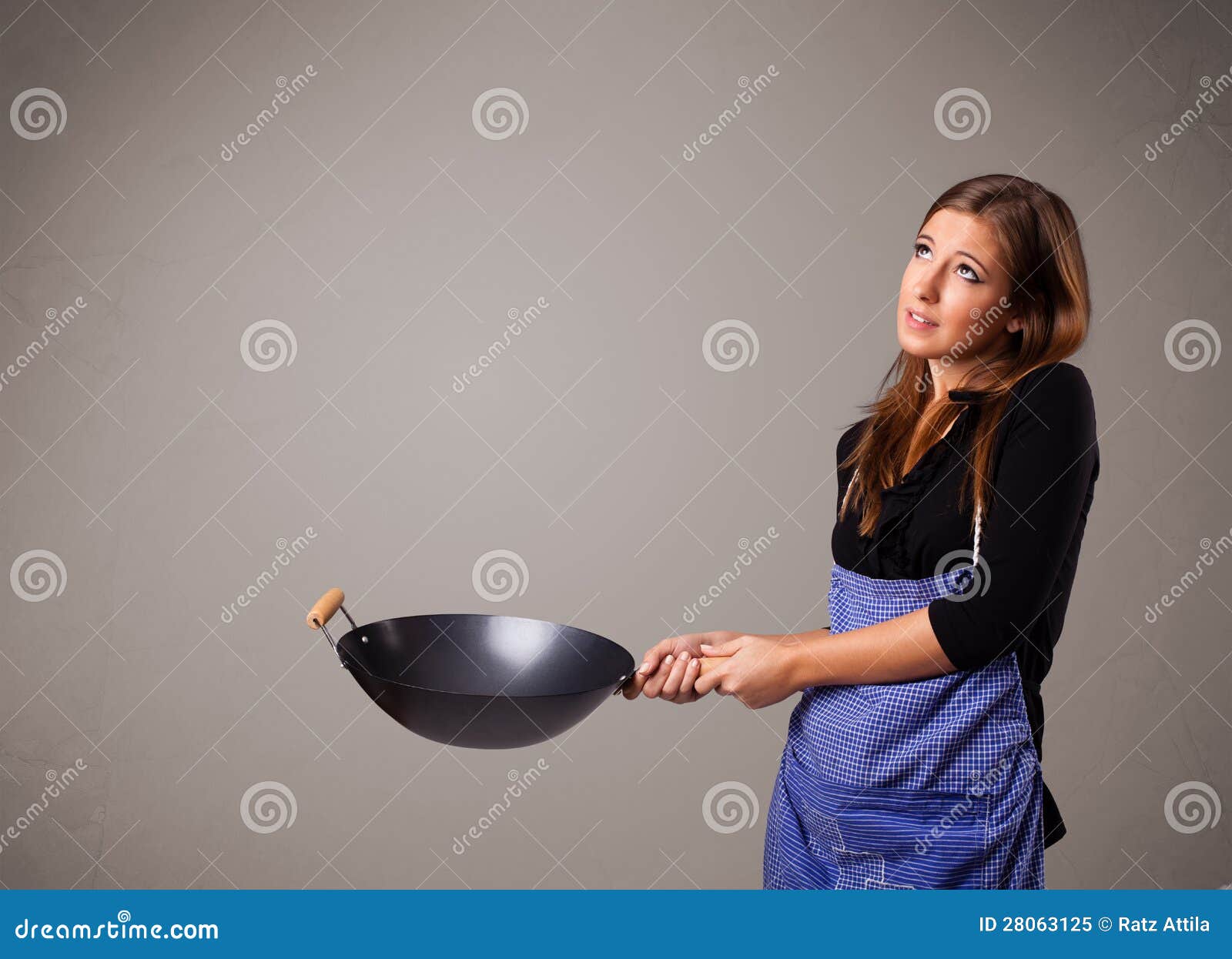 Young Lady Holding a Frying Pan Stock Image - Image of domestic ...