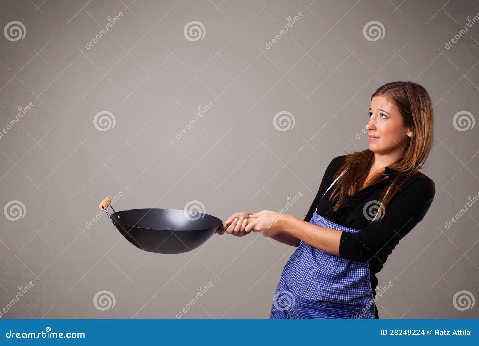 Young Lady Holding a Frying Pan Stock Photo - Image of girl, beauty ...