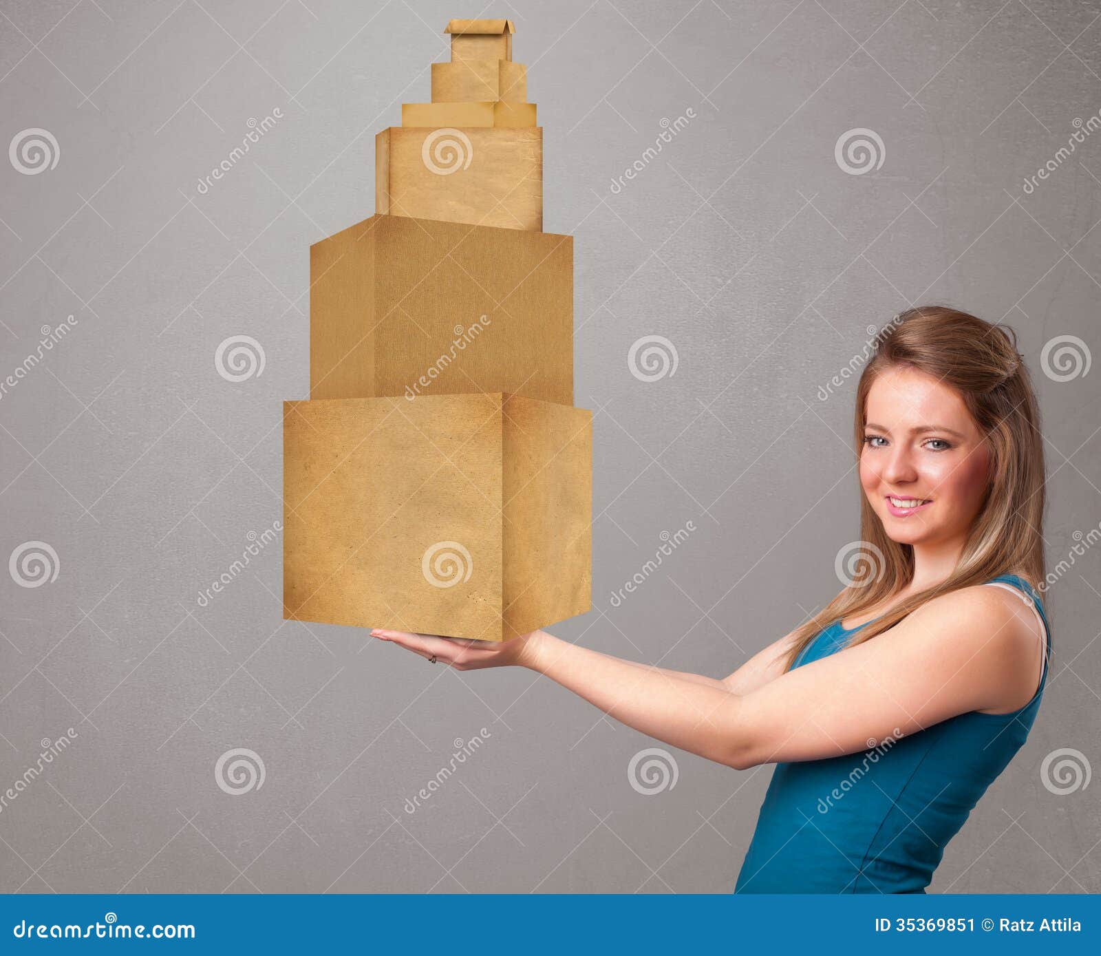 Young Lady Holding a Set of Brown Cardboard Boxes Stock Image - Image ...