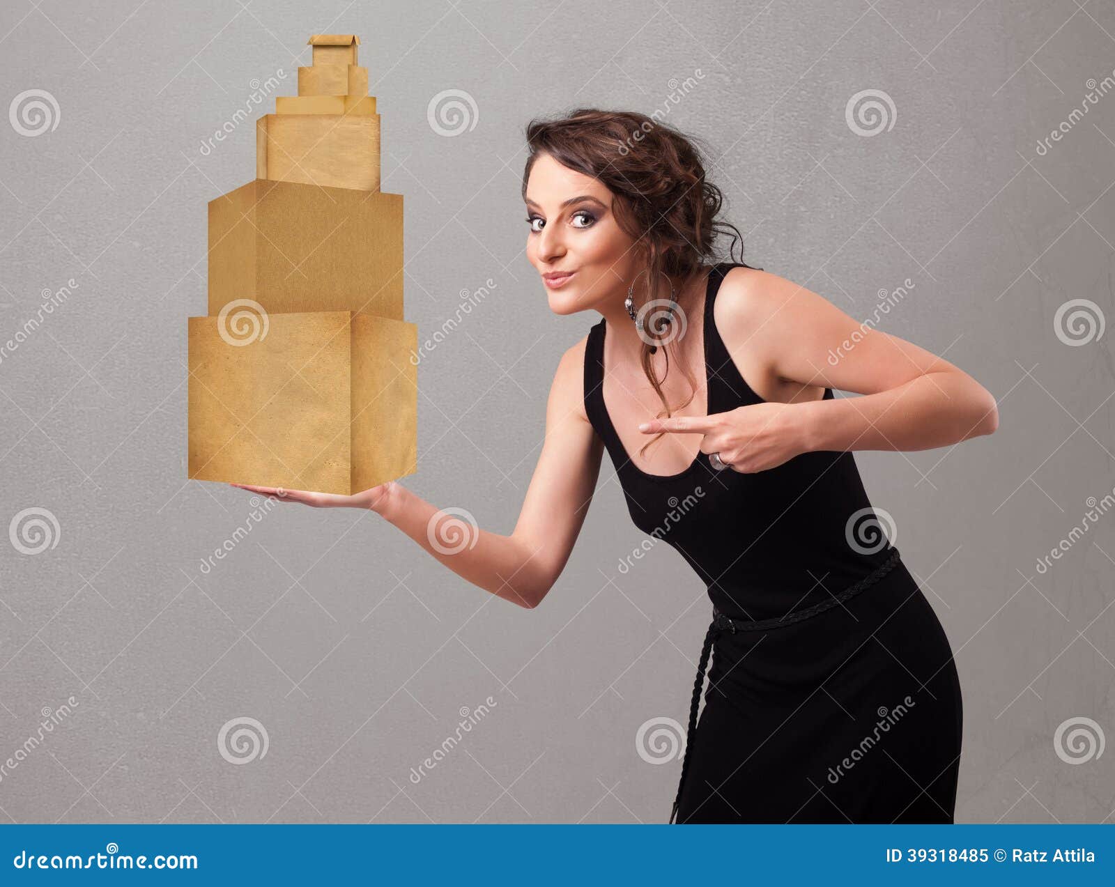 Young Lady Holding a Set of Brown Cardboard Boxes Stock Image - Image ...