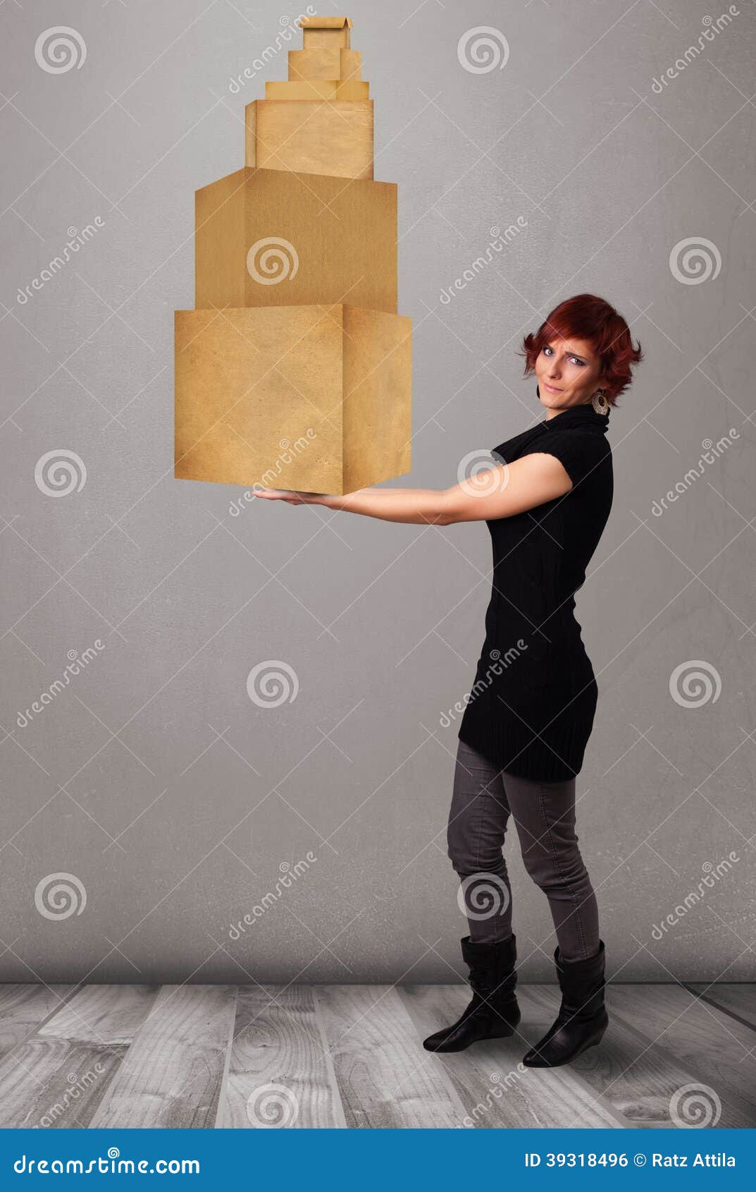 Young Lady Holding a Set of Brown Cardboard Boxes Stock Photo - Image ...