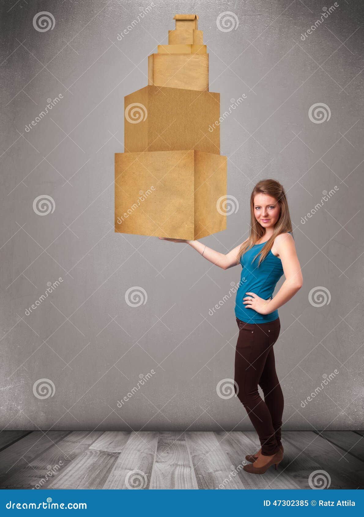 Young Lady Holding a Set of Brown Cardboard Boxes Stock Image - Image ...