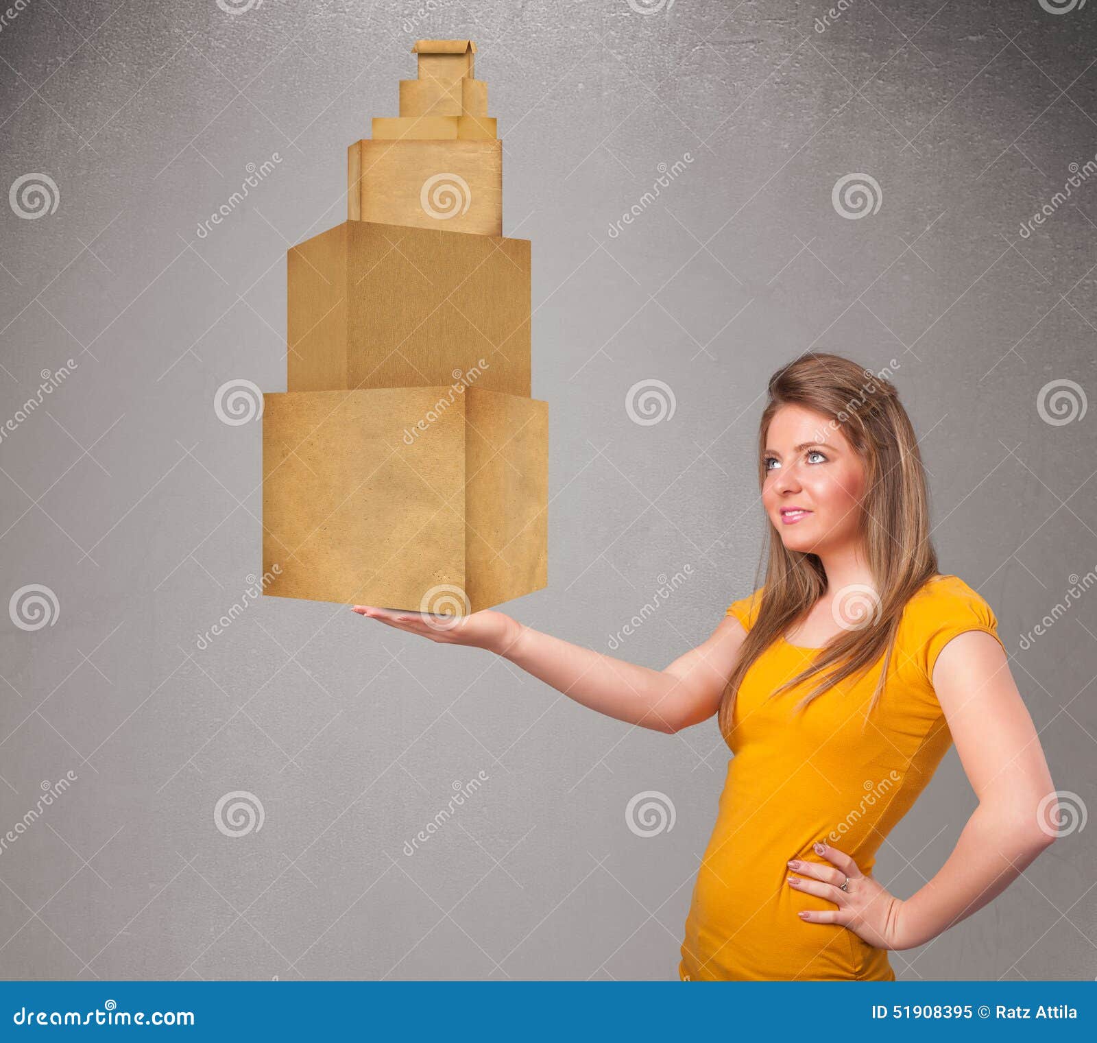 Young Lady Holding a Set of Brown Cardboard Boxes Stock Image - Image ...