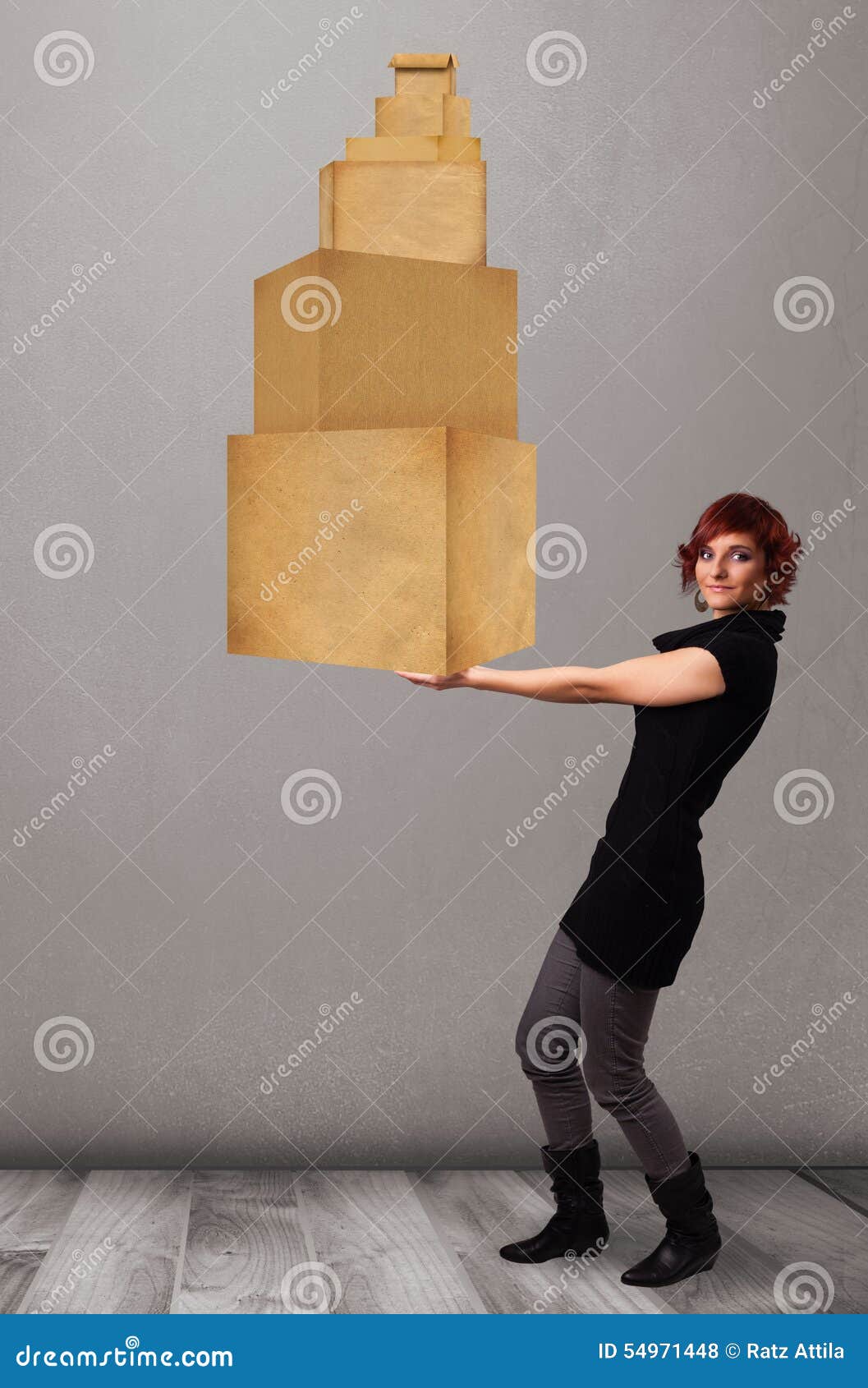 Young Lady Holding a Set of Brown Cardboard Boxes Stock Photo - Image ...