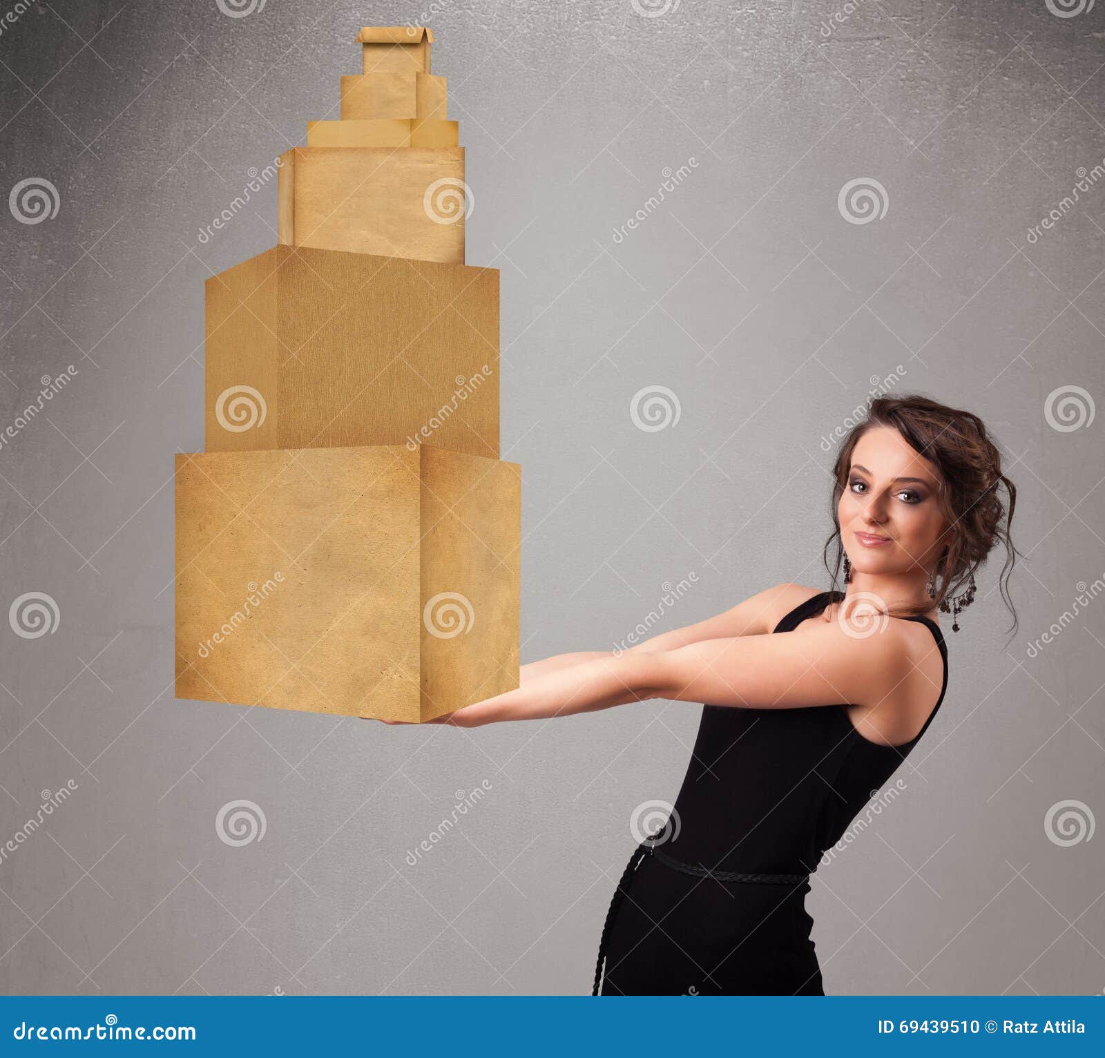 Young Lady Holding a Set of Brown Cardboard Boxes Stock Photo - Image ...