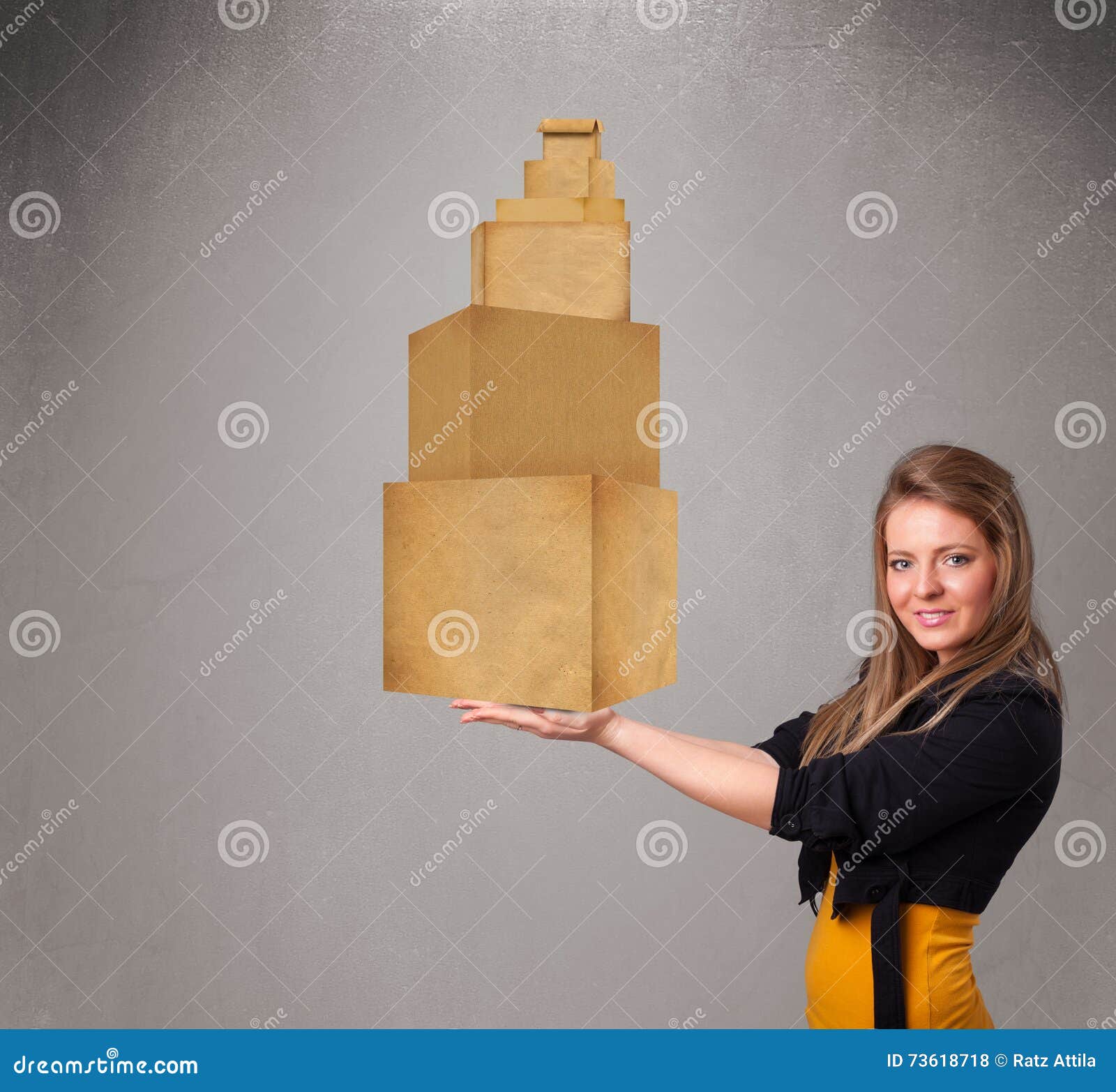 Young Lady Holding a Set of Brown Cardboard Boxes Stock Photo - Image ...