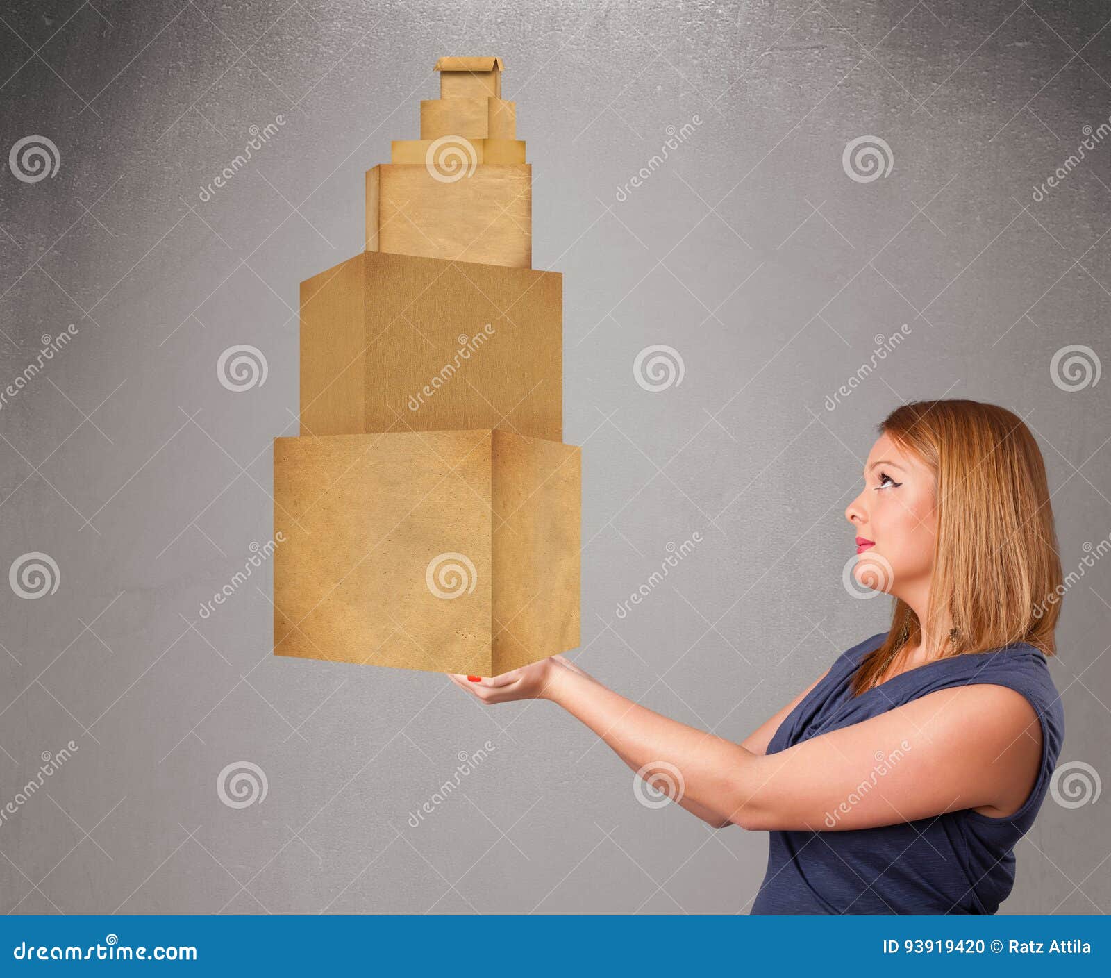 Young Lady Holding a Set of Brown Cardboard Boxes Stock Photo - Image ...