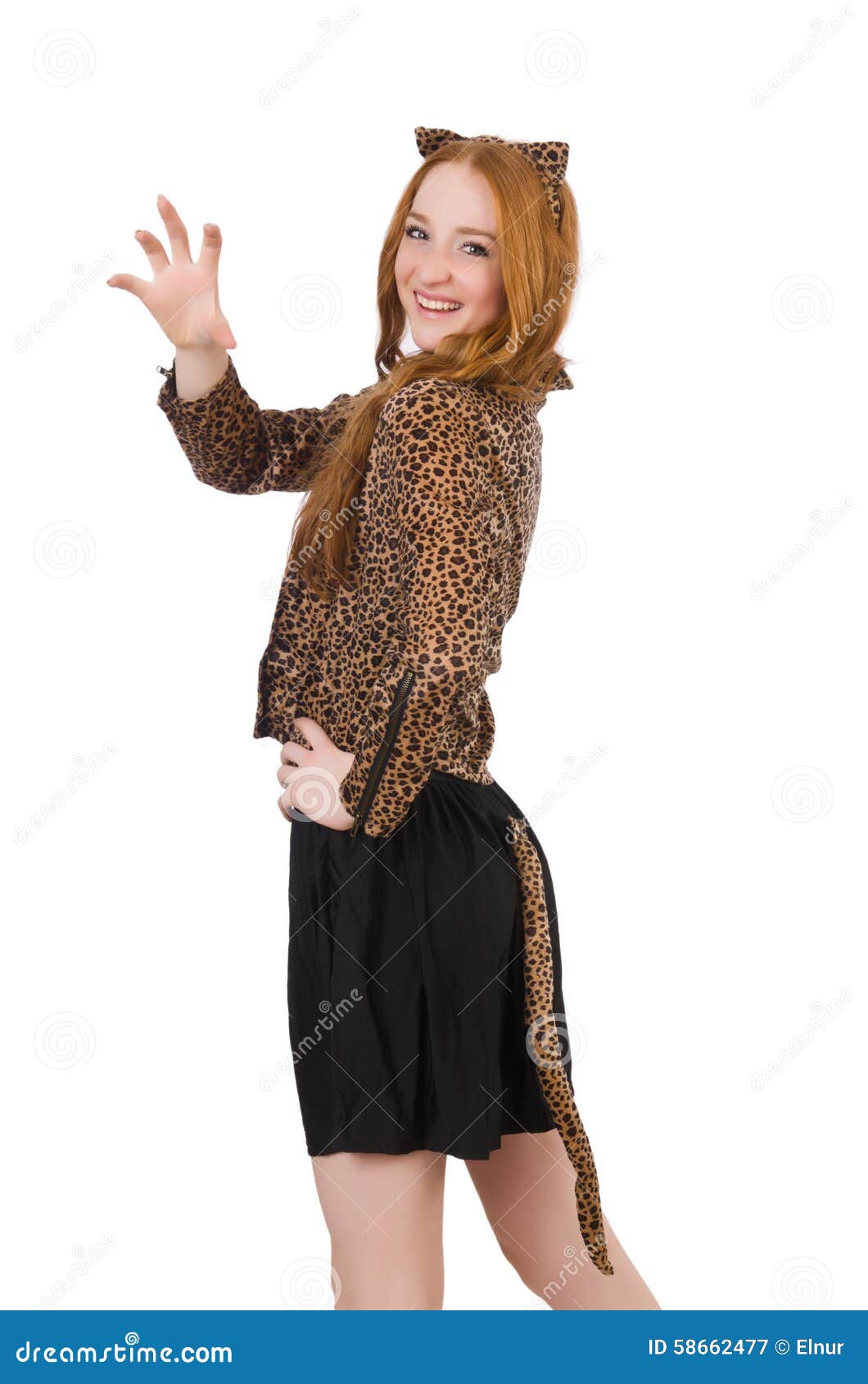 Young Lady in Leopard Blouse Isolated on White Stock Image - Image of ...