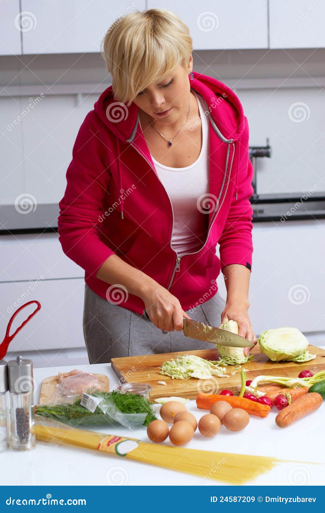 Young Lady Making Salad in Kitchen Stock Image - Image of meal ...