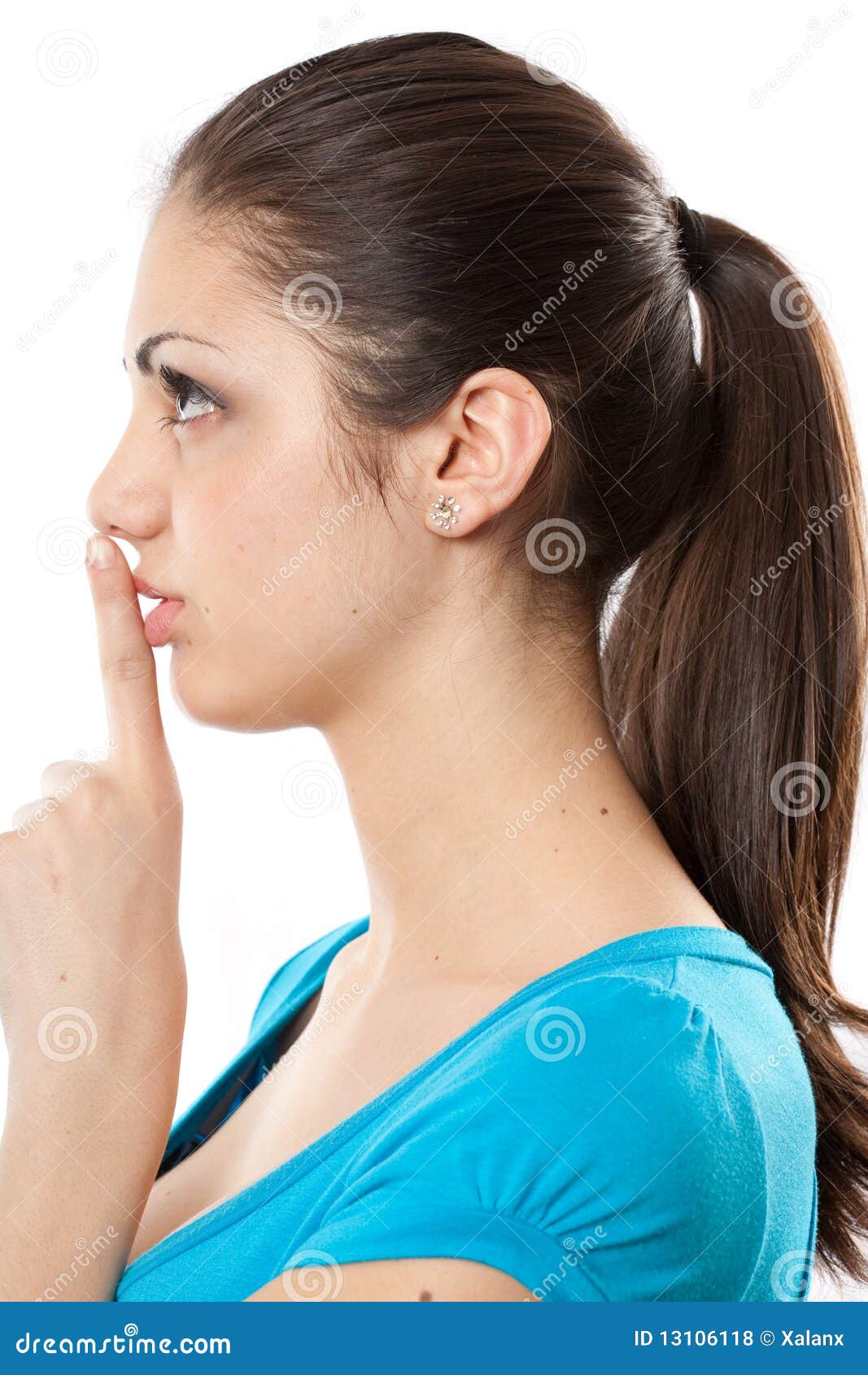 Young Lady Making Silence Sign Stock Photo - Image of brunette, casual ...
