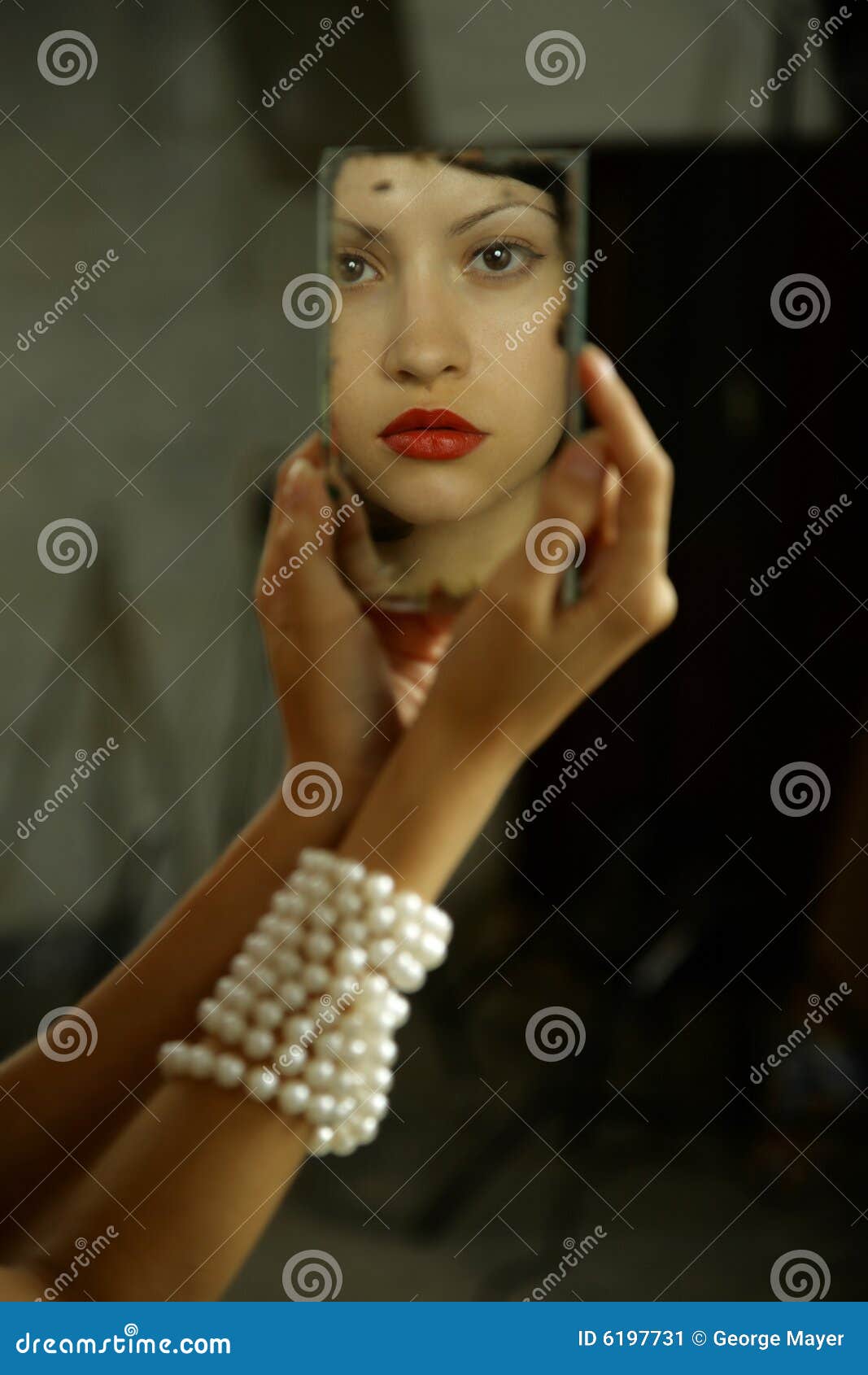 Young lady with mirror stock image. Image of hand, attractive - 6197731