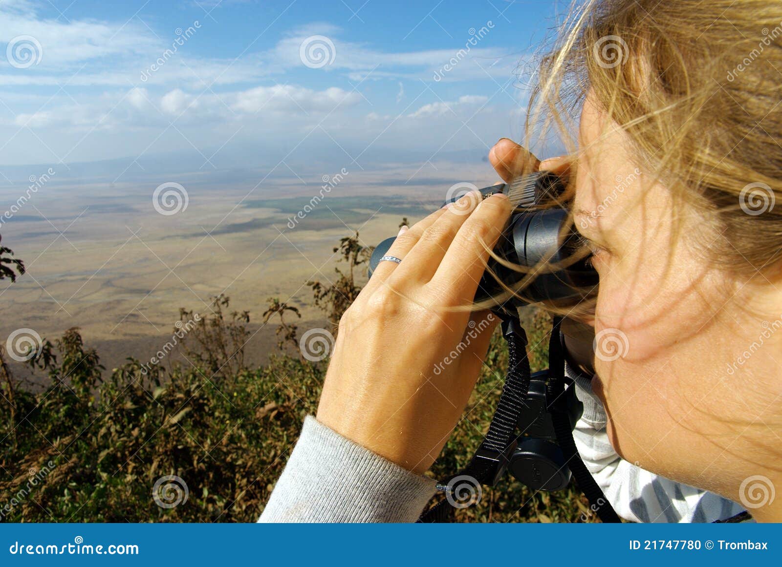 Young Lady Observing Nature with Binoculars Stock Photo - Image of ...