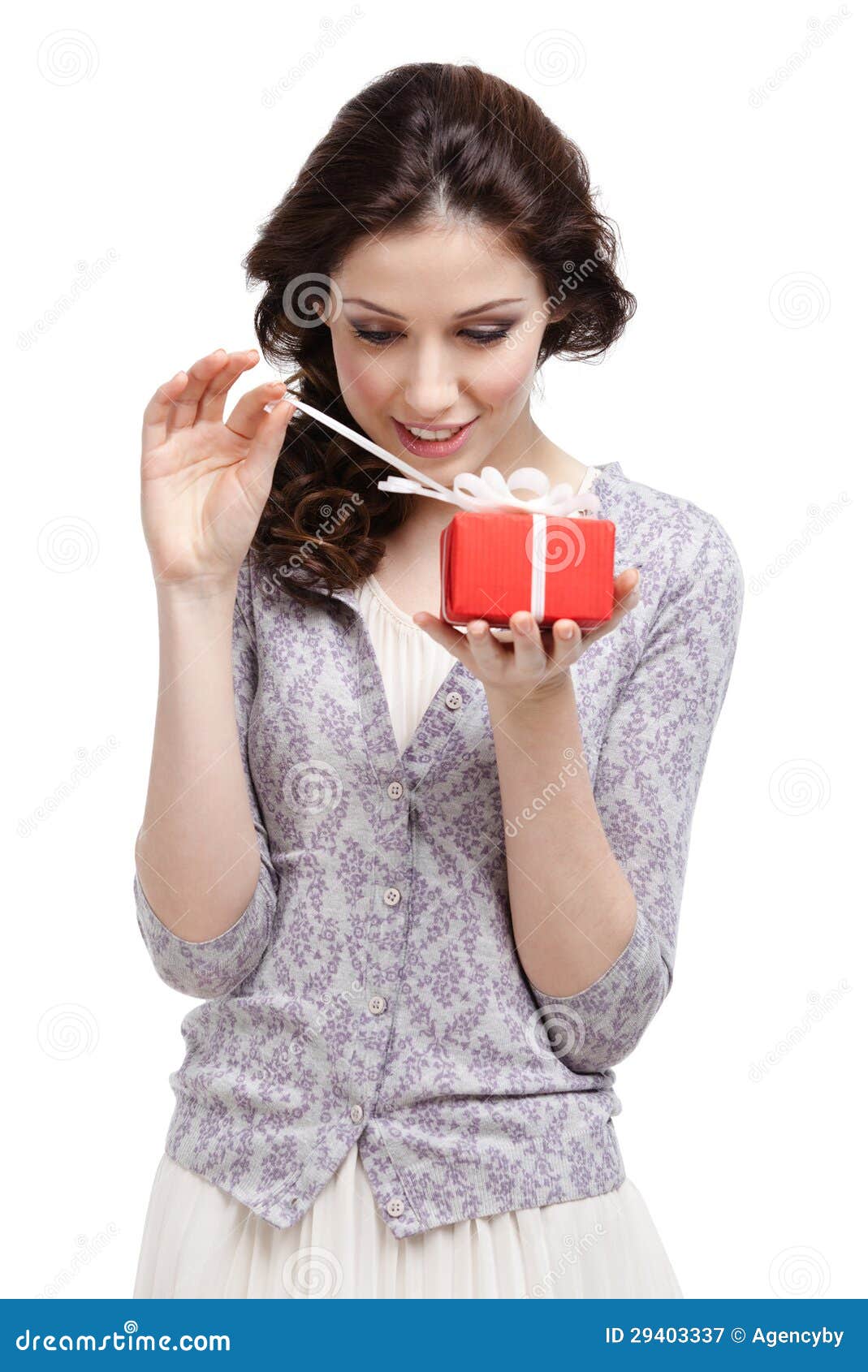 Young Lady Opens Her Present Stock Image - Image of beautiful, gift ...