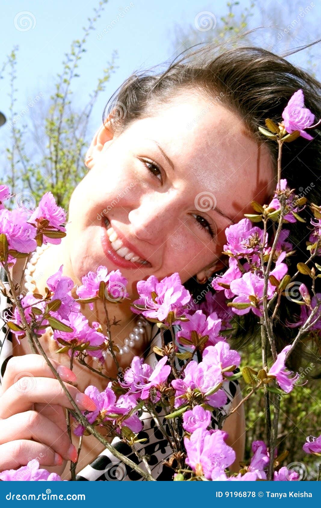 Young Lady in Pink Rhododendrons Stock Photo - Image of lady, face: 9196878