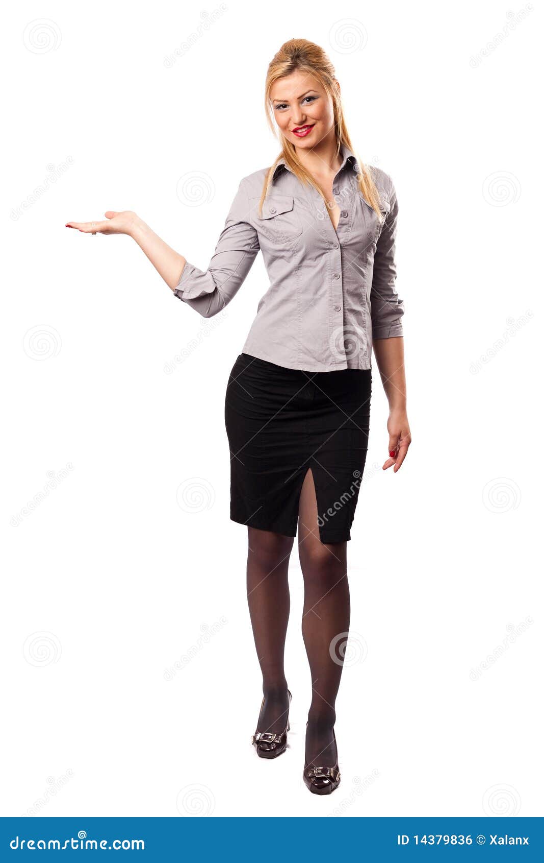 Young Lady Presenting Product Stock Photo - Image of copy ...