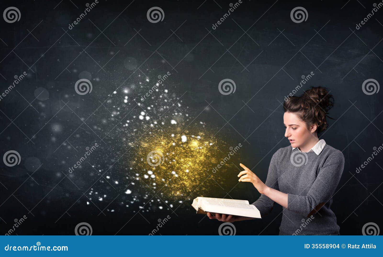 Young Lady Reading a Magical Book Stock Photo - Image of learn, fashion ...