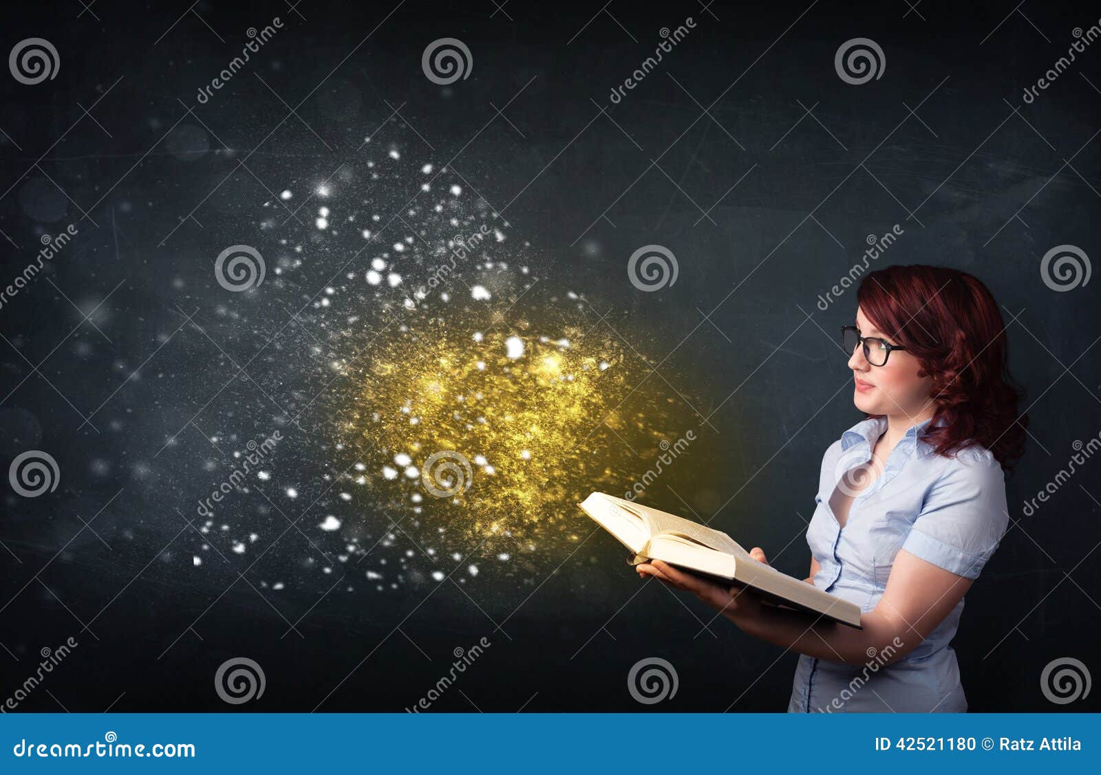 Young Lady Reading a Magical Book Stock Photo - Image of elegant, learn ...