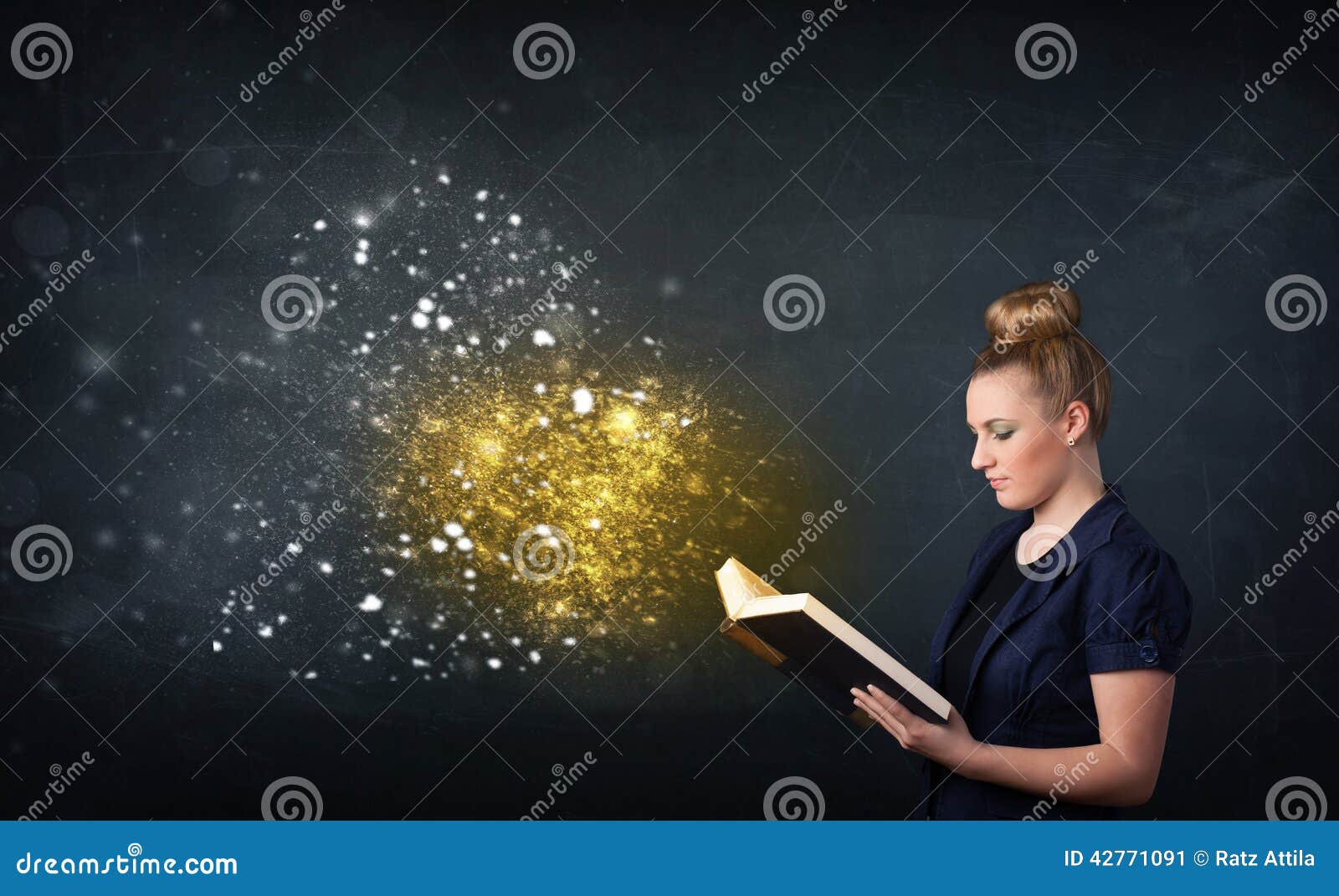Young Lady Reading a Magical Book Stock Image - Image of caucasian ...