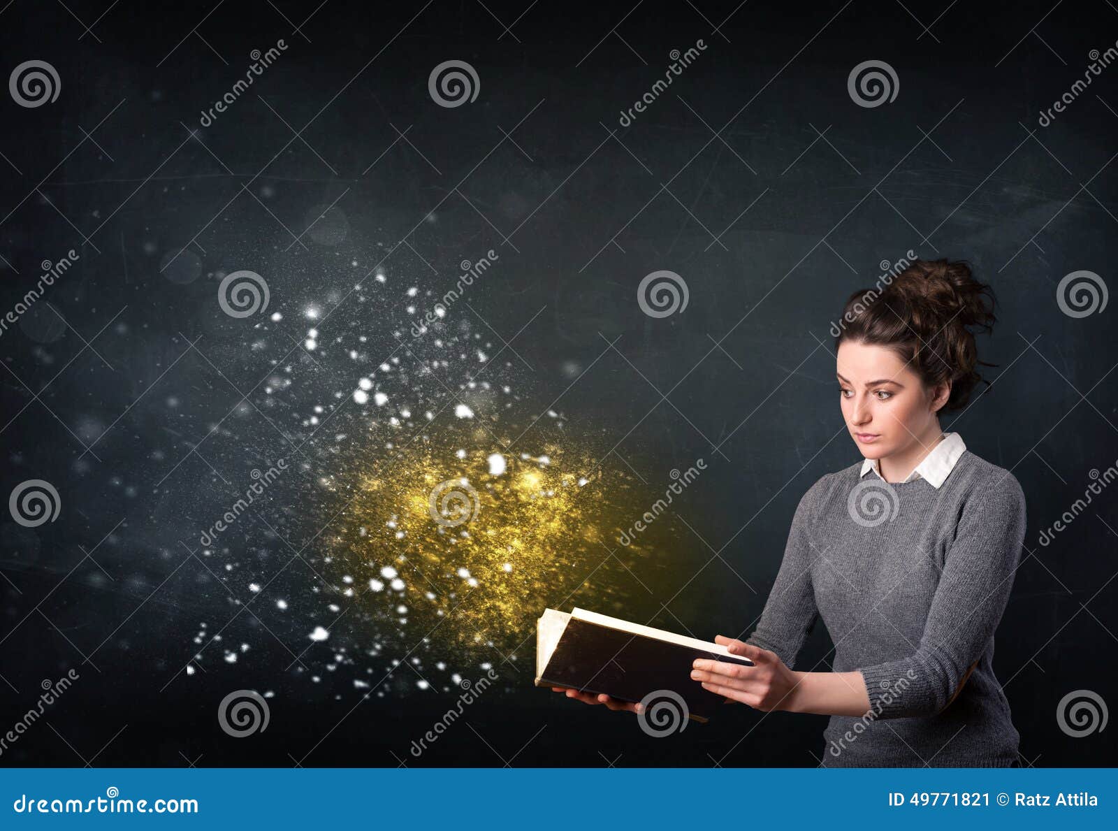 Young Lady Reading a Magical Book Stock Image - Image of female, casual ...