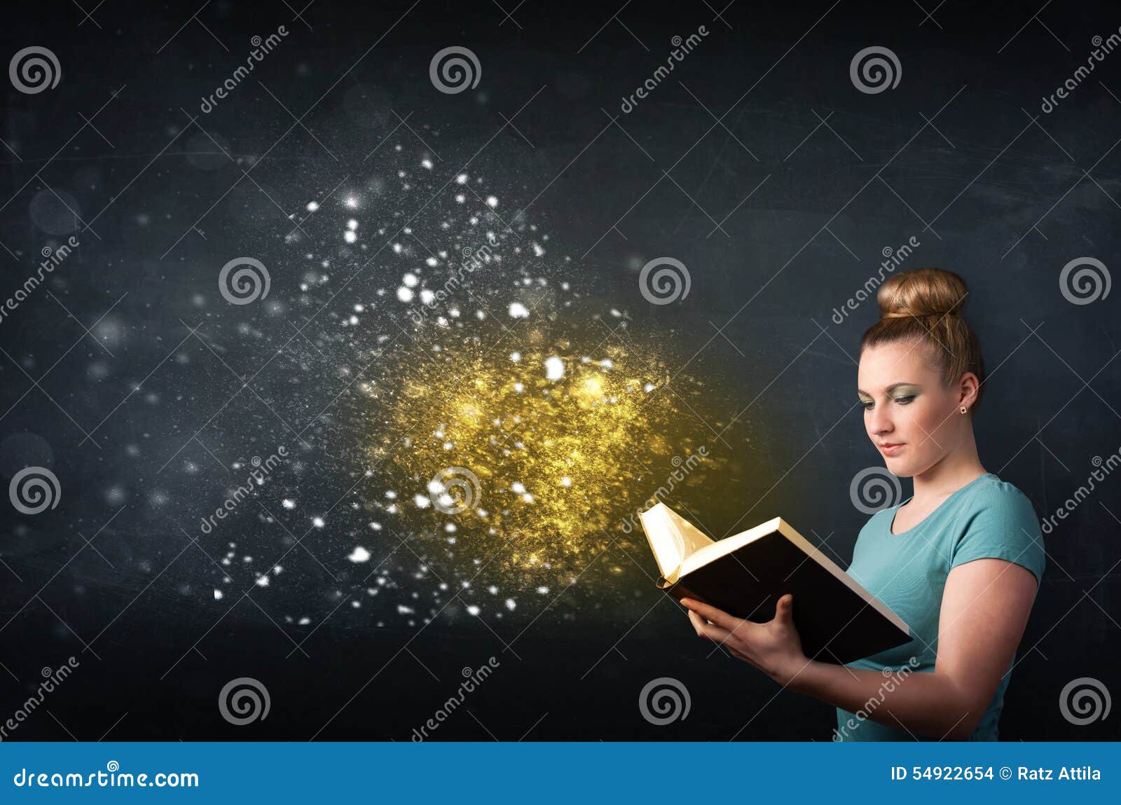 Young Lady Reading a Magical Book Stock Photo - Image of book ...