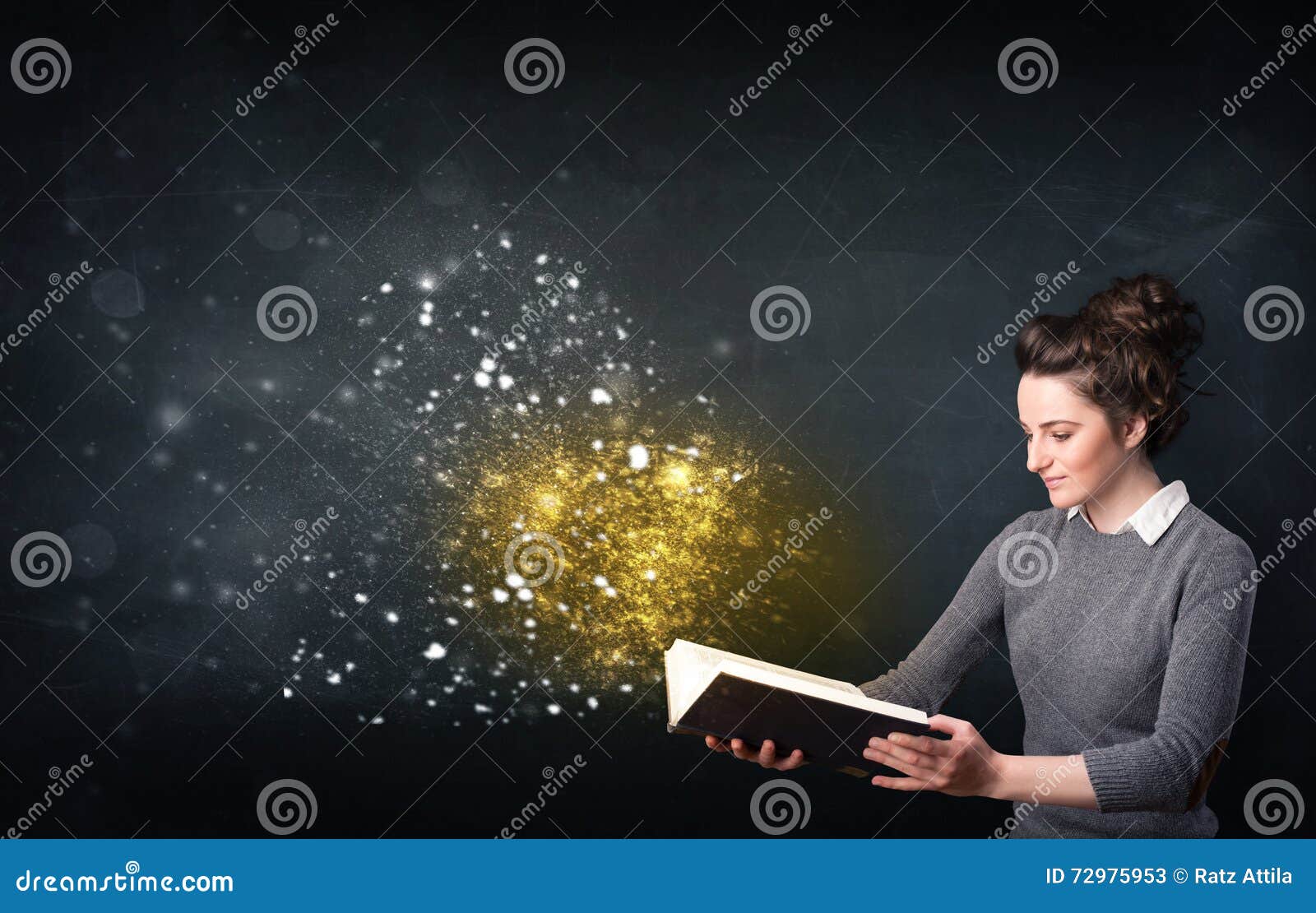 Young Lady Reading a Magical Book Stock Image - Image of female ...