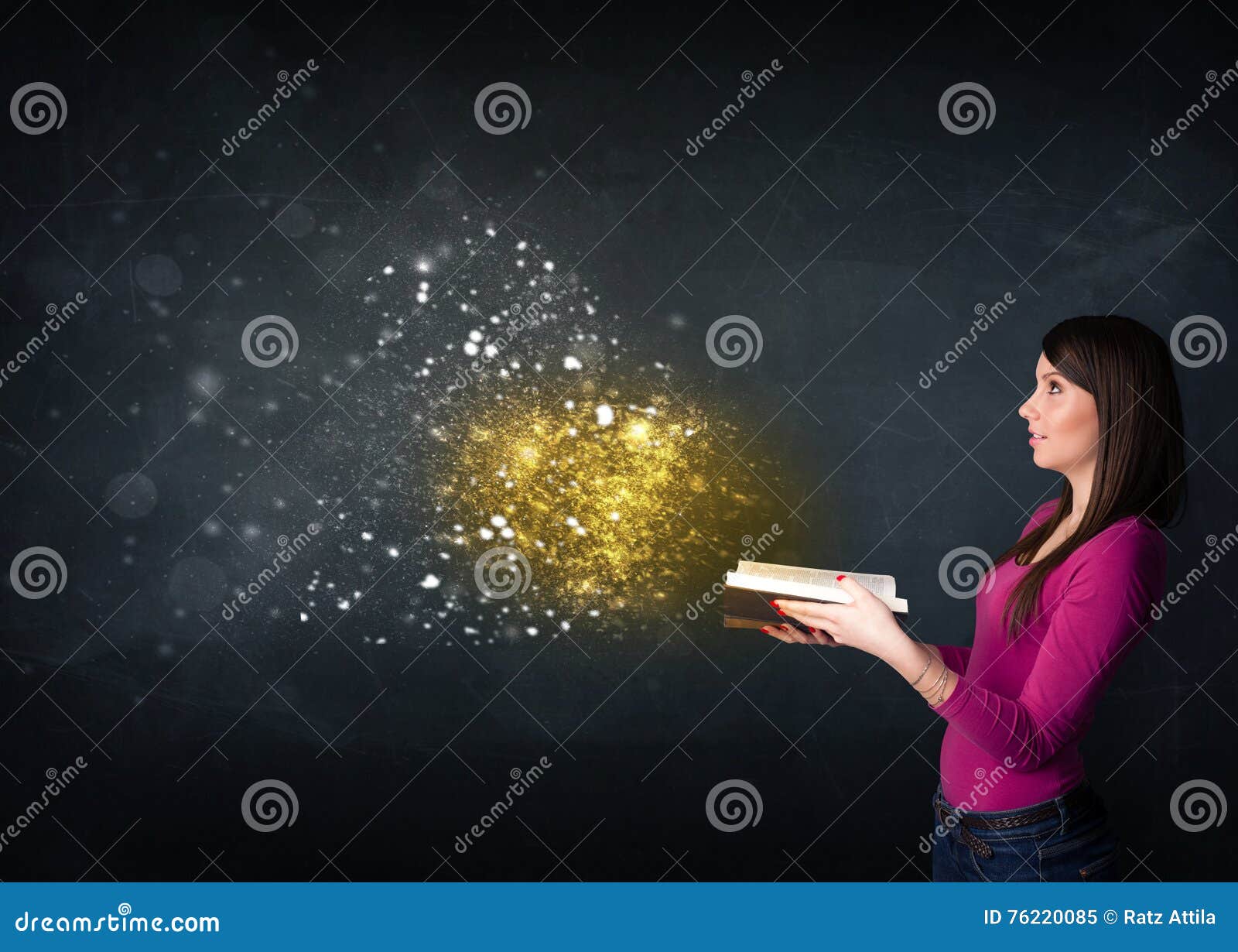Young Lady Reading a Magical Book Stock Image - Image of magical ...