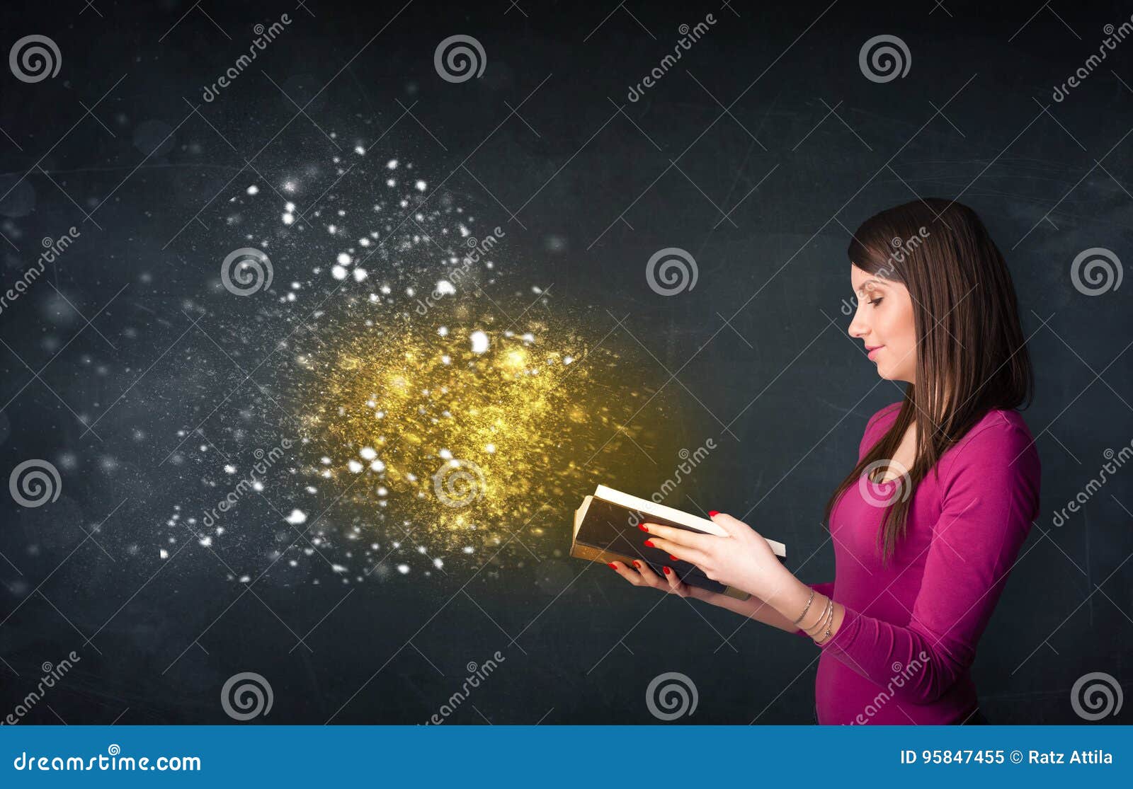Young Lady Reading a Magical Book Stock Image - Image of abstract ...