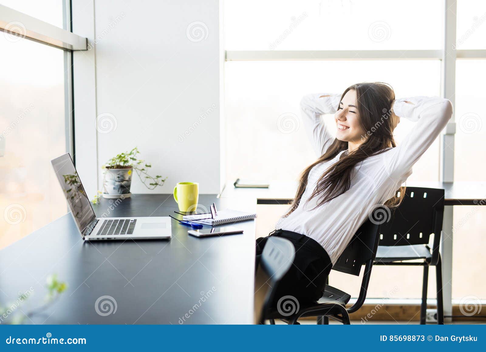 Young Lady Relax at Her Working Place Stock Image - Image of happiness ...
