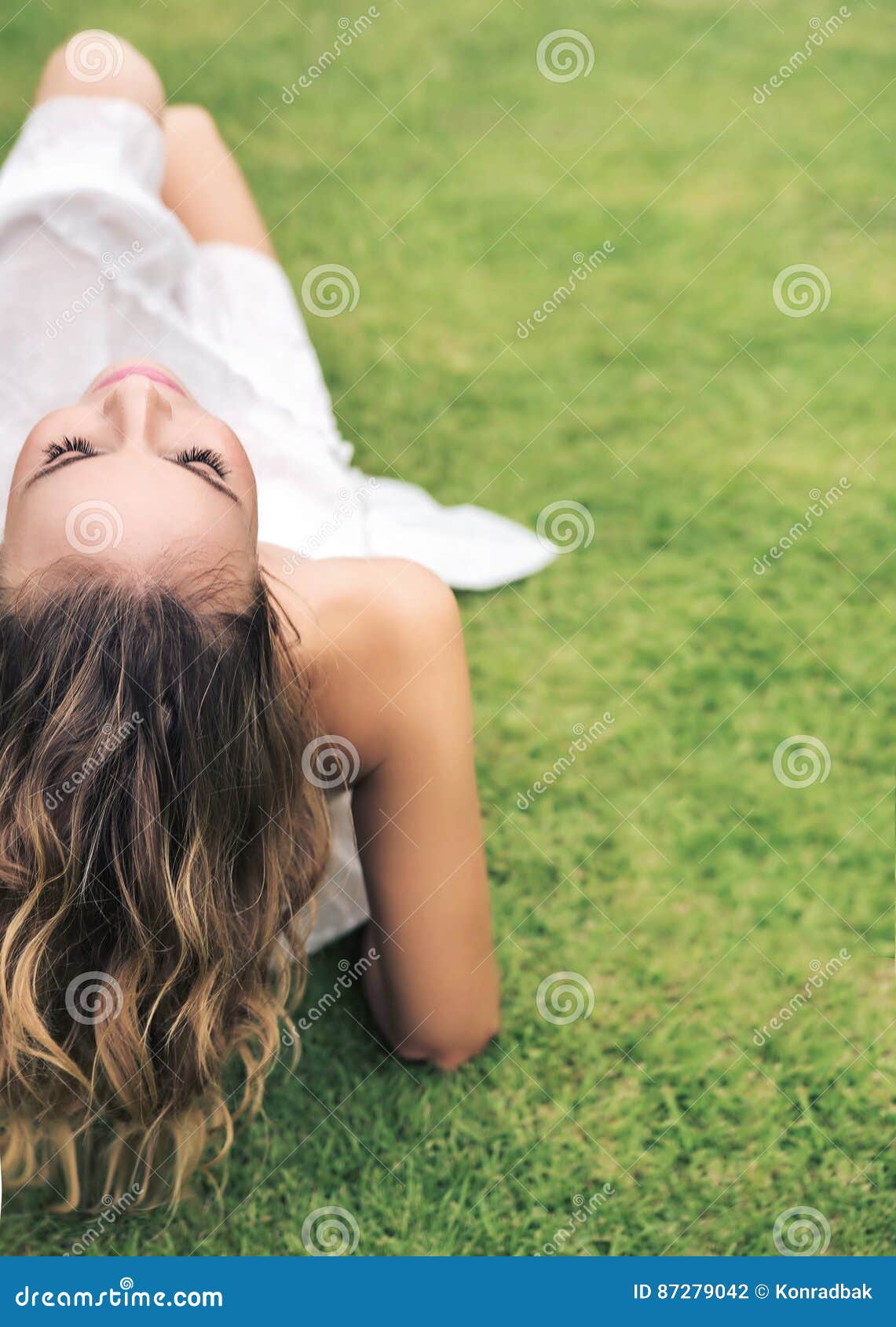 Young Lady Resting on the Fresh Lawn Stock Photo - Image of garden ...