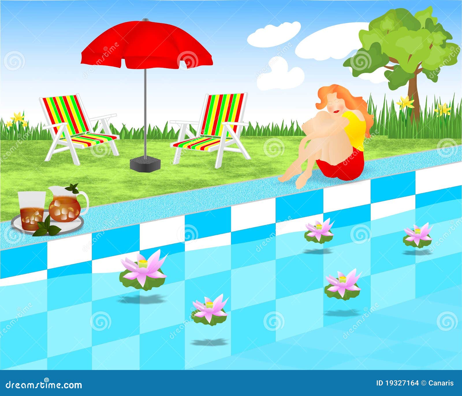 Young Lady Sitting Near The Swimming Pool, Cdr Vector Illustration ...