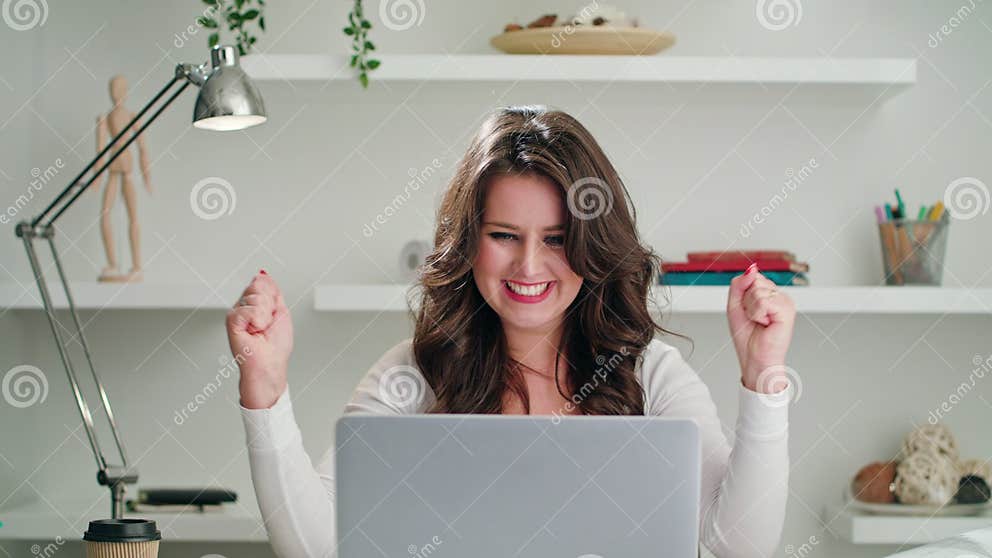 A Young Lady Using a Computer Indoors Stock Image - Image of computer ...
