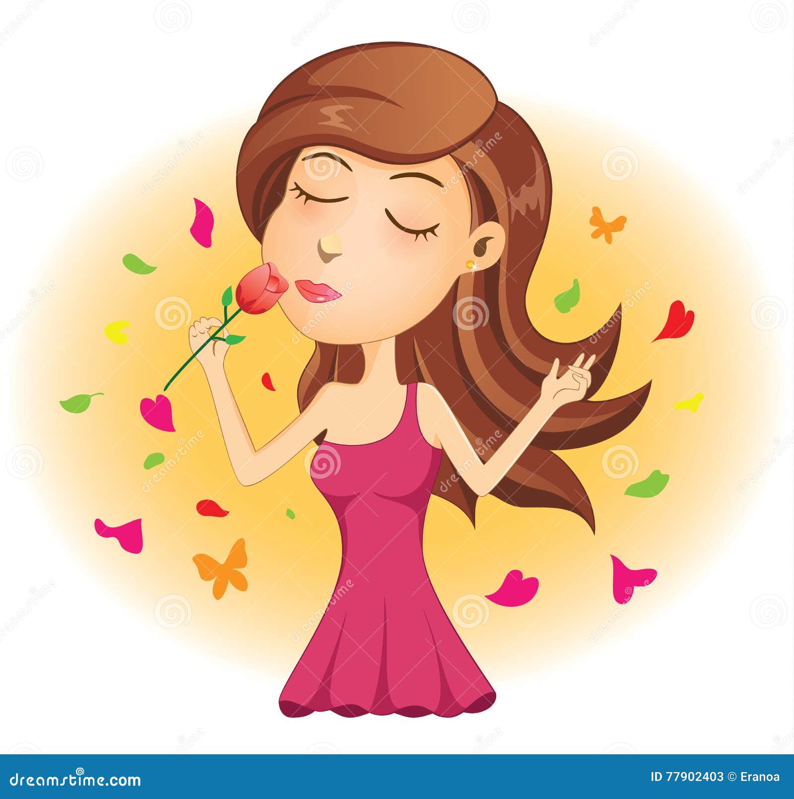 Young Lady Smelling Red Rose Cartoon Vector | CartoonDealer.com #77902403