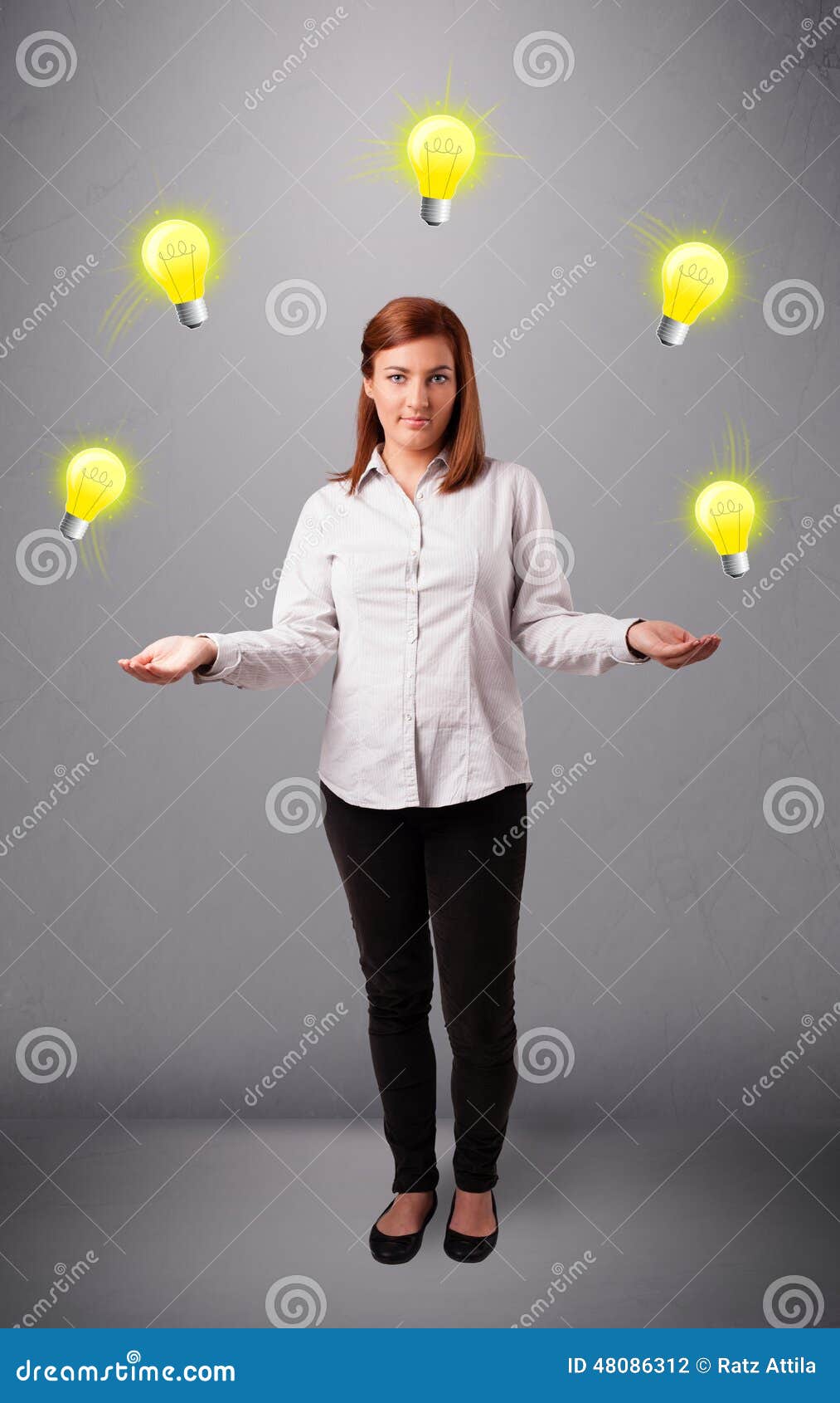 Young Lady Standing and Juggling with Light Bulbs Stock Photo - Image ...