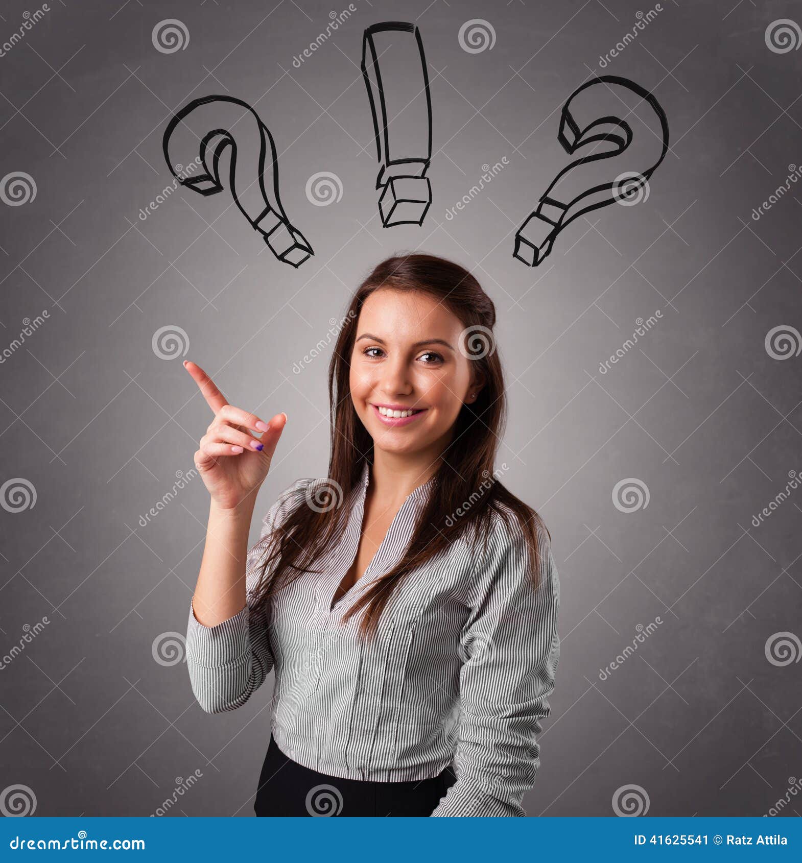Young Lady Thinking with Question Marks Overhead Stock Illustration ...