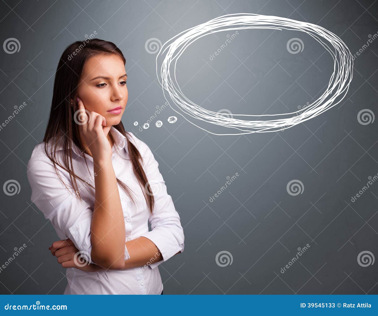 Young Lady Thinking about Speech or Thought Bubble with Copy Spa Stock ...