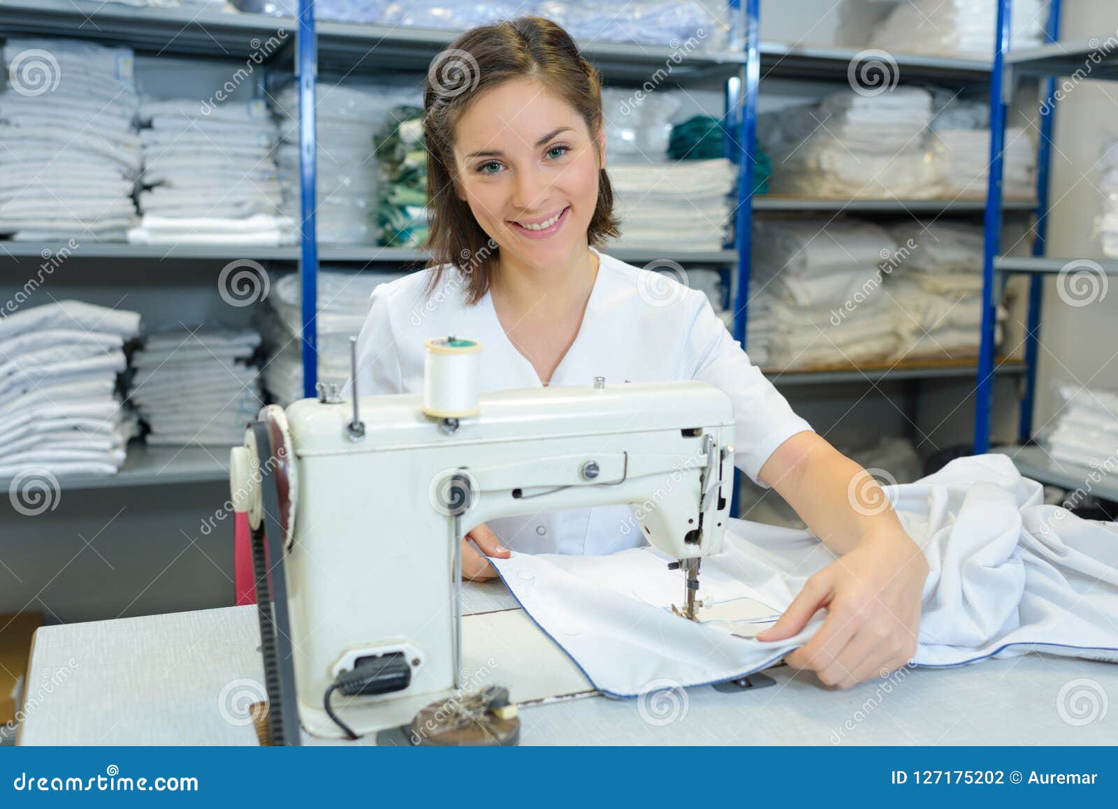 Young Lady Using Sewing Machine Stock Photo - Image of positive ...