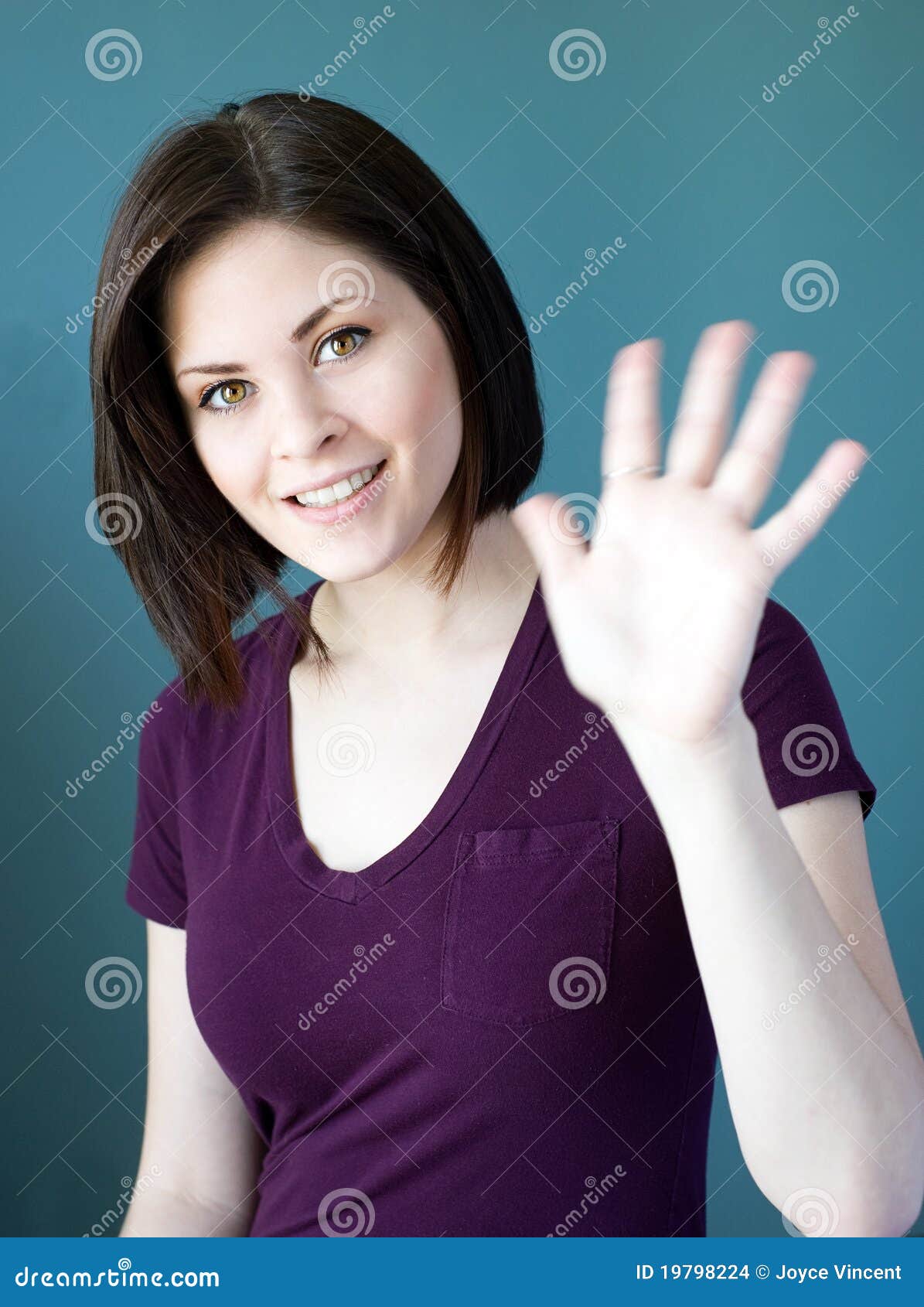 Young lady waving stock photo. Image of wave, cute, blue - 19798224