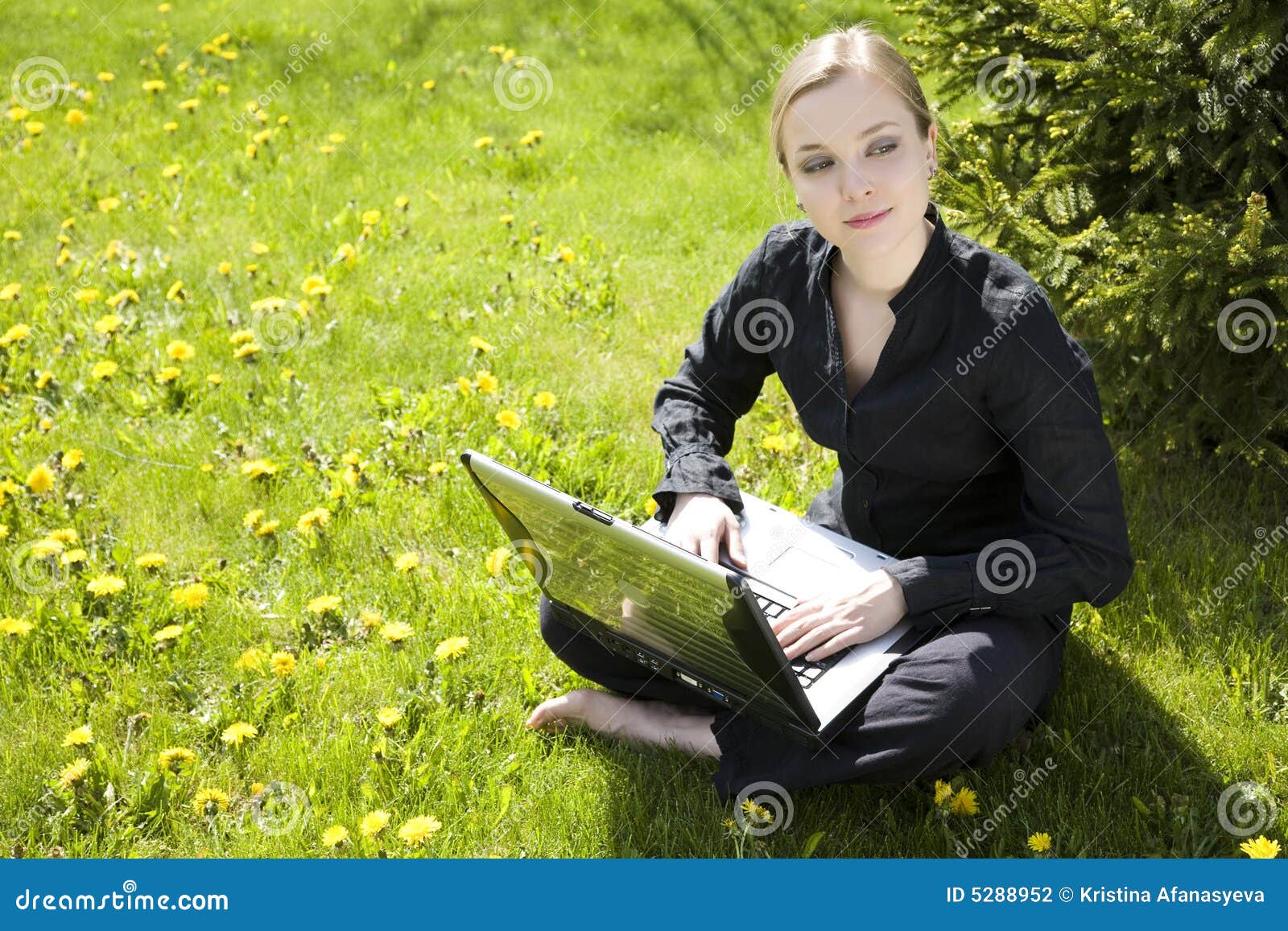 Young Lady Working Outside stock photo. Image of casual - 5288952